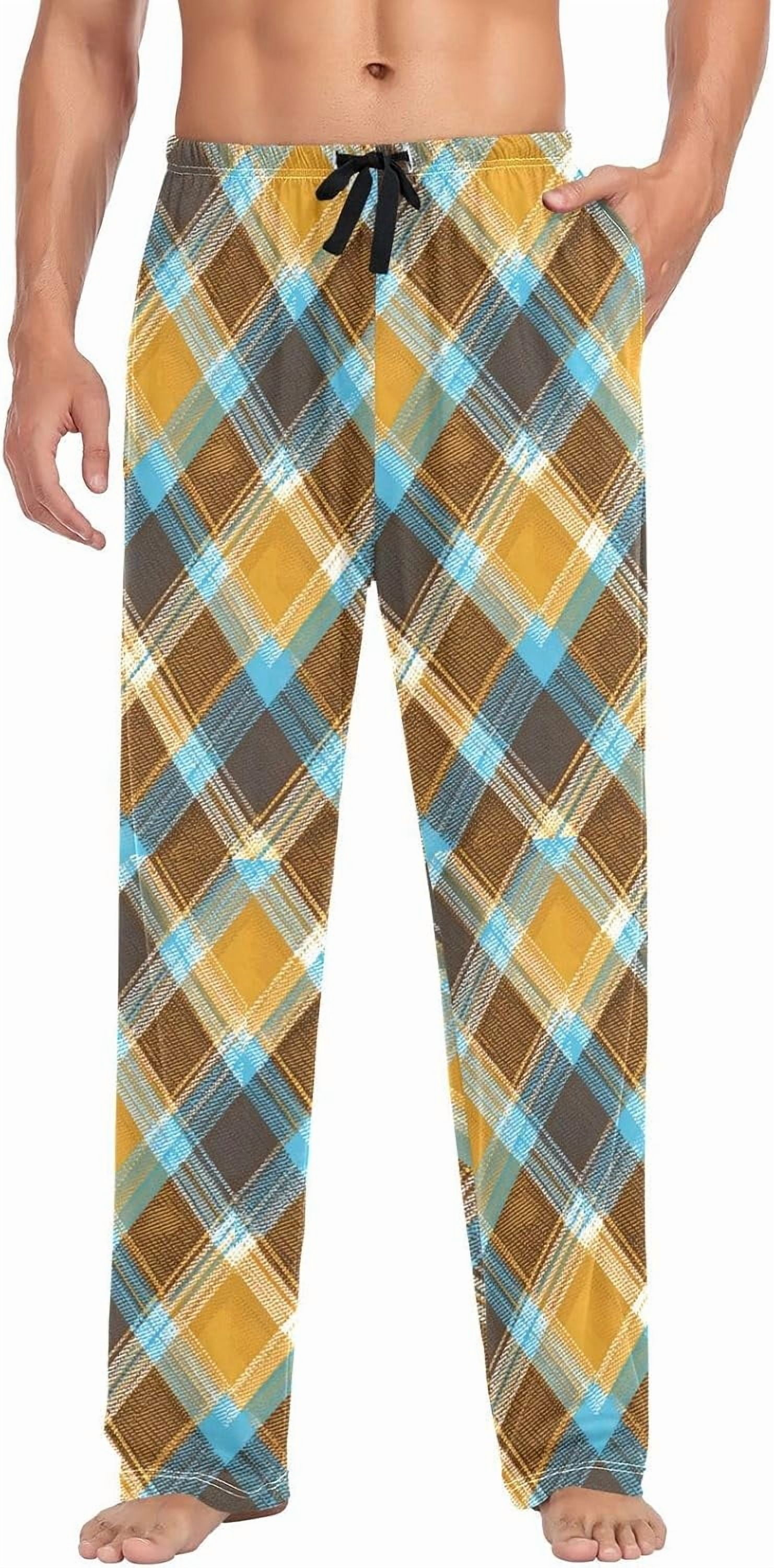 Faty-T Mens Pajama Pants Cyan Colors Check Pattern Pajama Bottoms ...