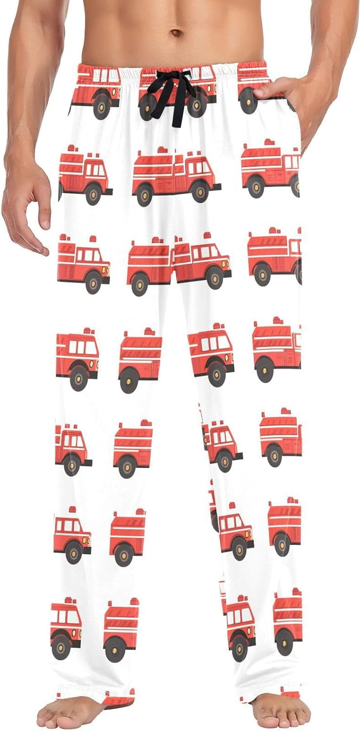 Faty-T Mens Pajama Pants Fire Engine Cartoon Car Pajama Bottoms ...