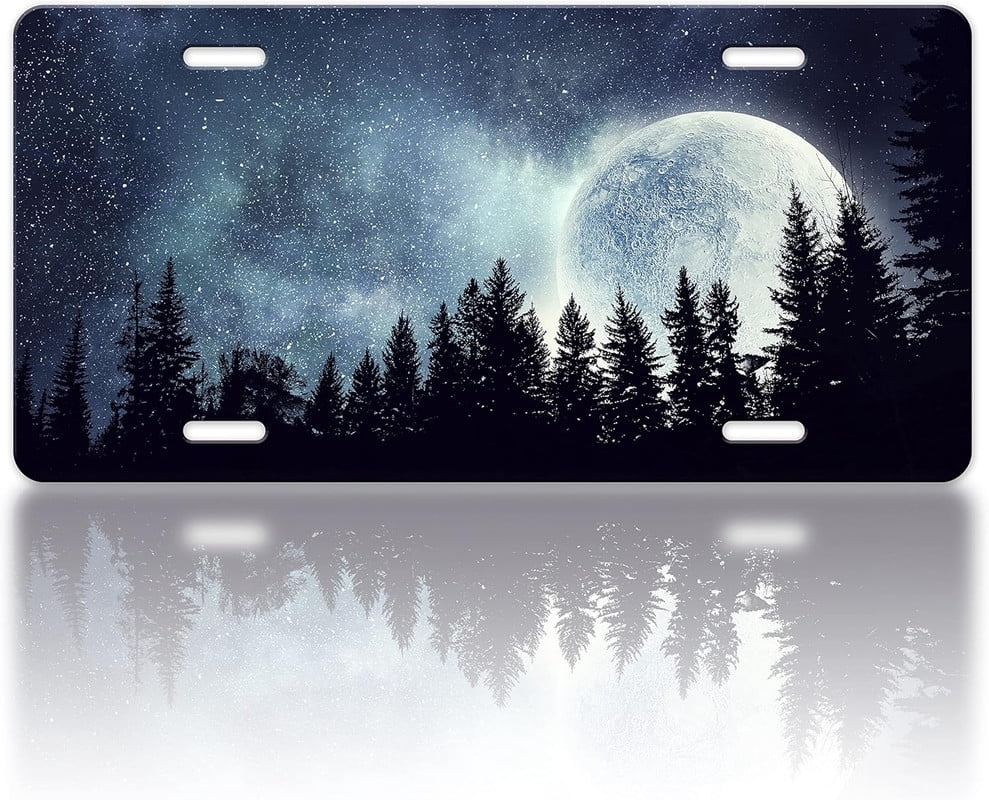 Faty-T Night Moon Phase Forest Front License Plate,License Plate Funny ...