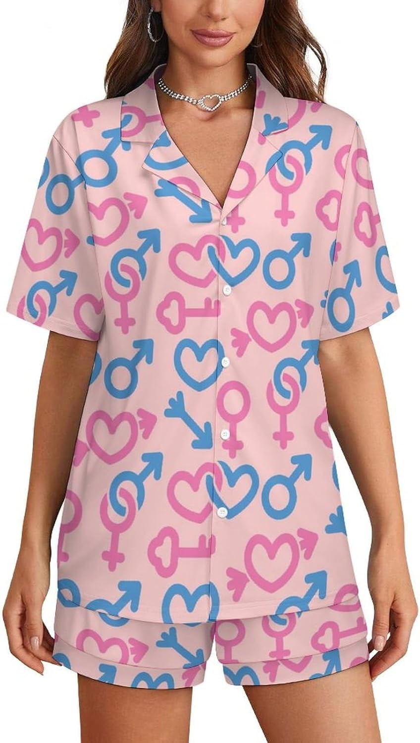Faty-T Pajama Sets for Womens Heart Footprint Paws Cute Short Sleeve Shirts And Pants Set ...