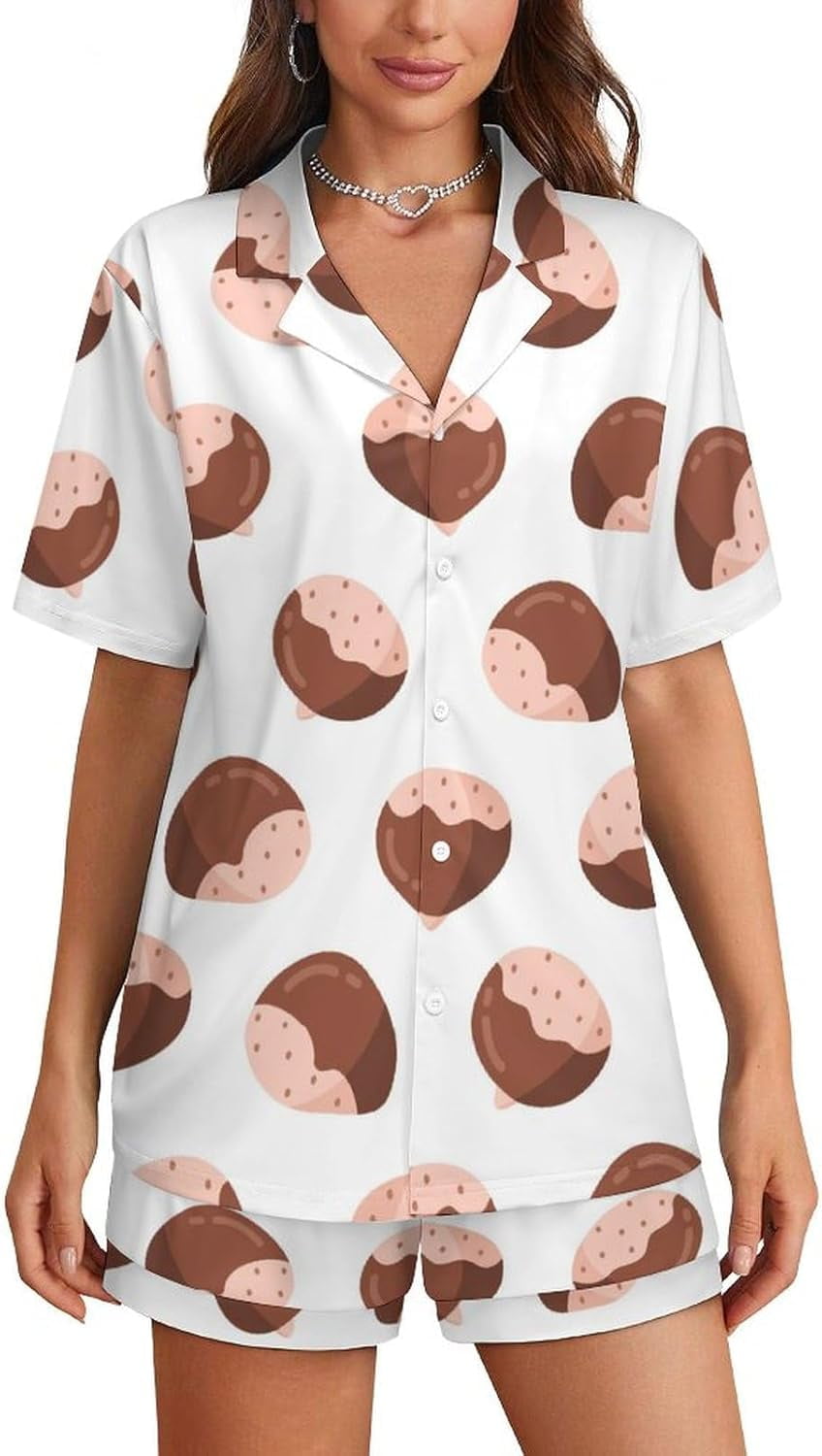 Faty-T Pajama Sets for Womens Heart Footprint Paws Cute Short Sleeve Shirts And Pants Set ...