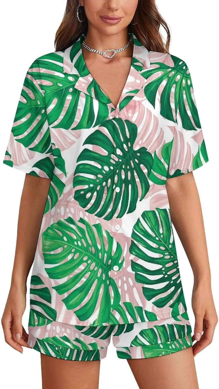 Faty-T Pajama Sets for Womens Tropical Plants Summer Summer Short ...