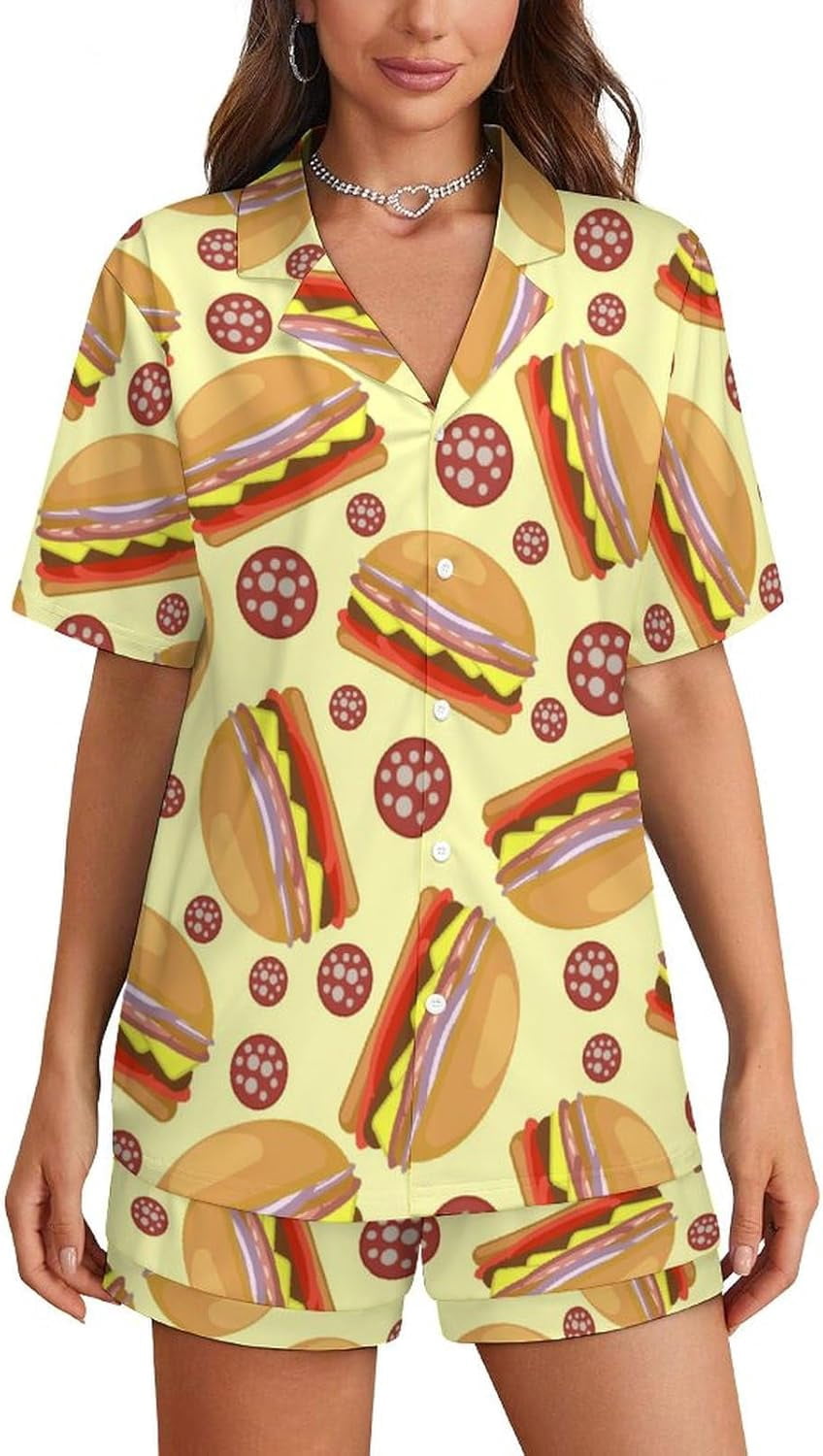 Faty-T Pajama Sets for Womens Yellow Fruit Pattern Summer Short Sleeve ...