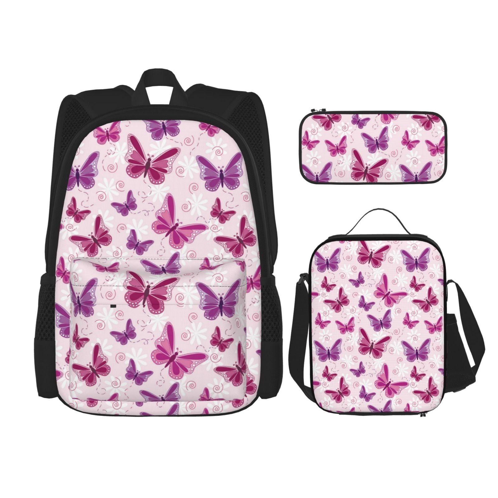 Faty-T Pink Butterfly Print Lightweight Water Resistant Backpacks for ...