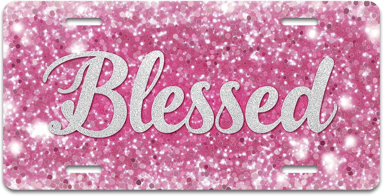 Faty-T Pink Glitter Sparkling Blessed Front License Plate,License Plate ...