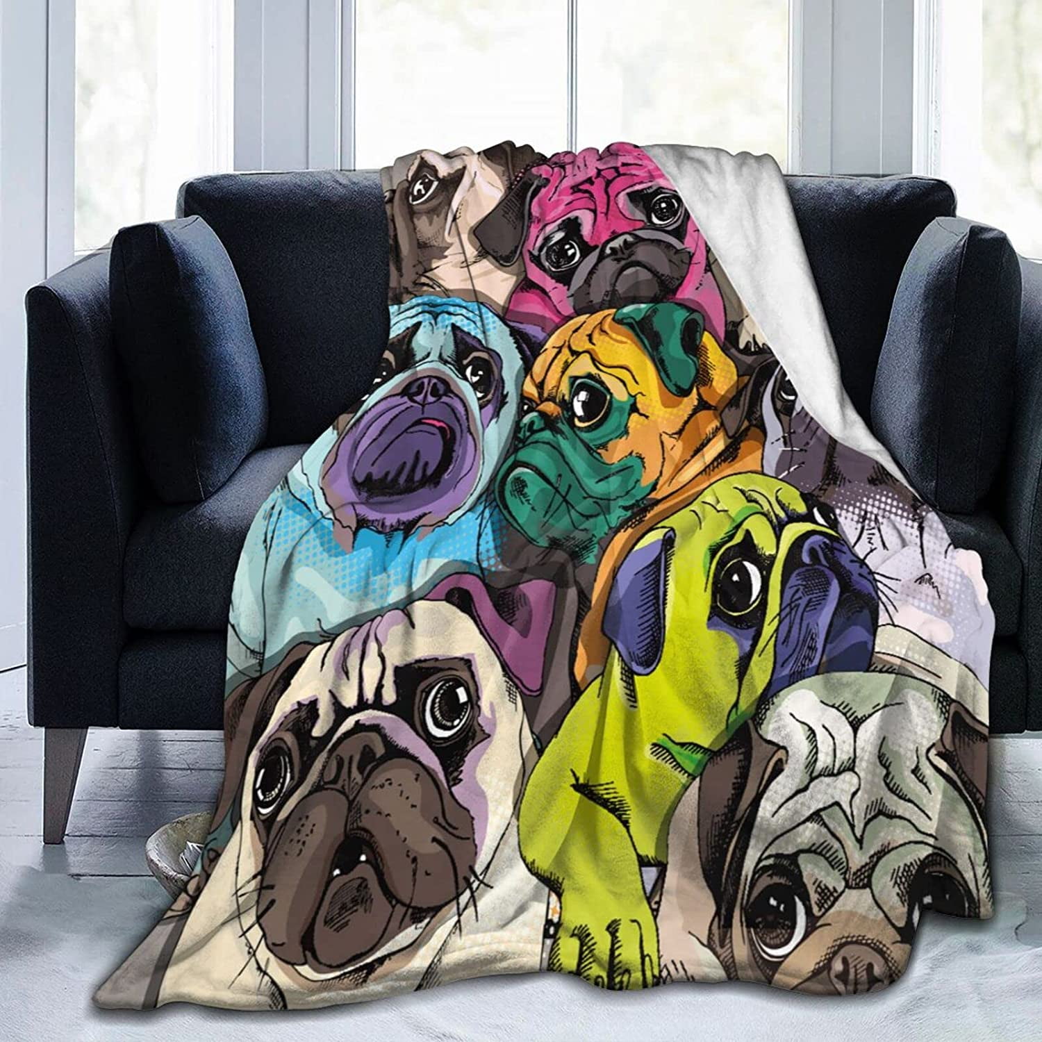 Faty-T Pugs Fleece Throw Blanket Plush Soft Throw for Bed Sofa,50*40 in ...