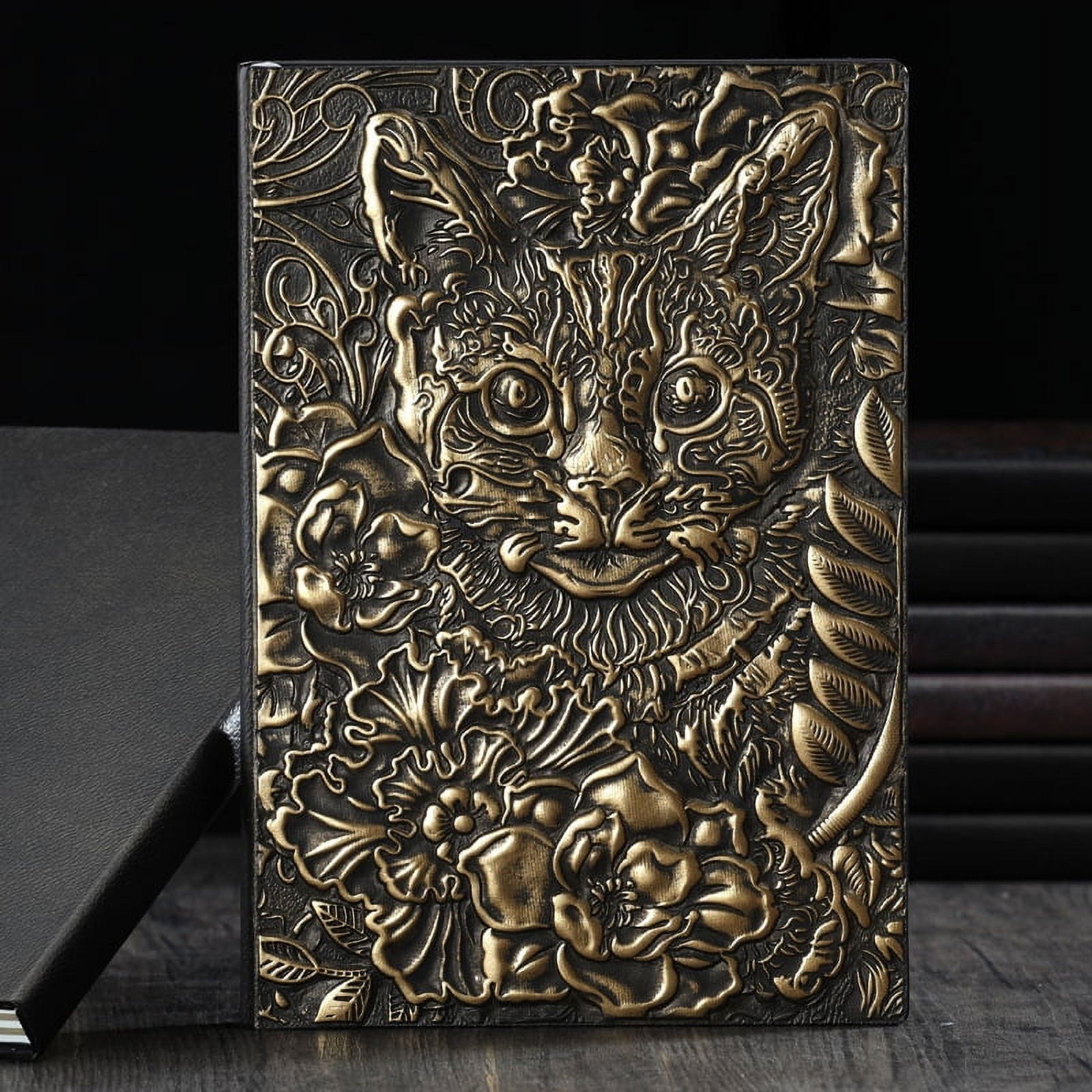 Faty-T Retro Embossed Cat Leather Writing Journal,A5,200 Pages Antique ...