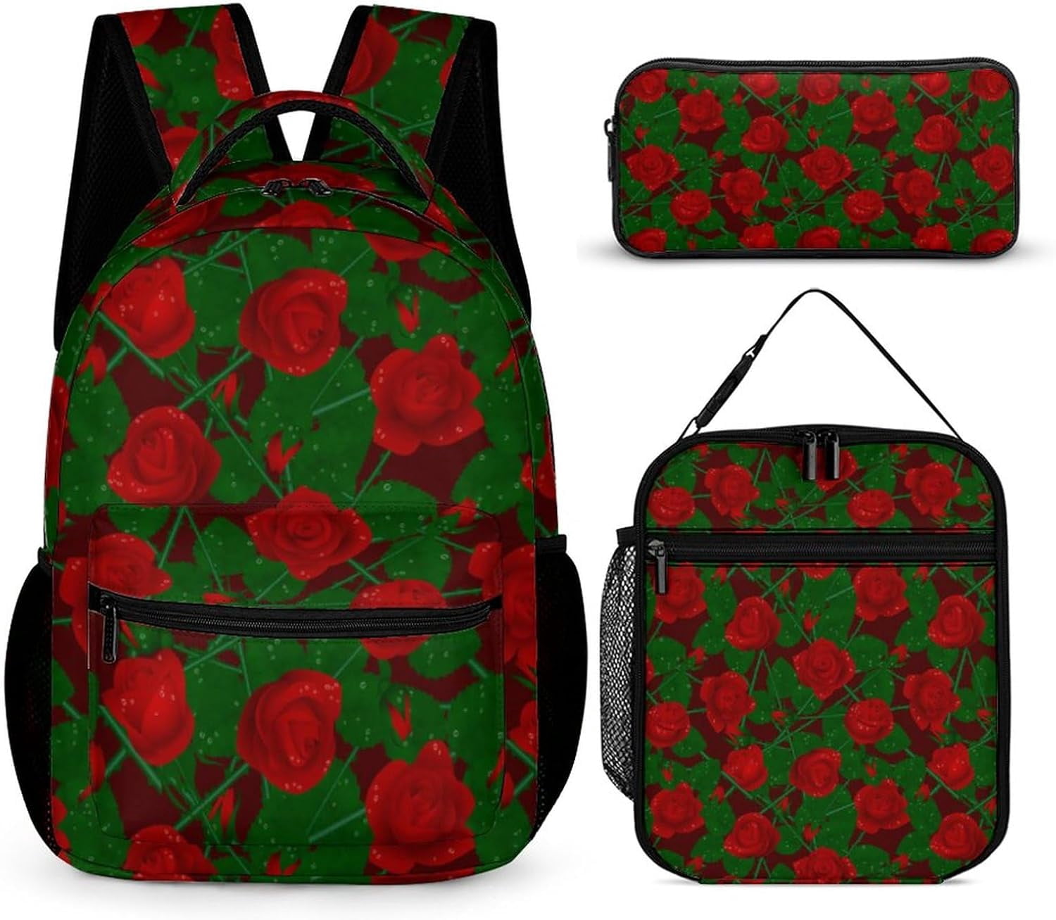 Faty-T Rose And Dew Pattern 3 Piece Backpack Sets With Lunch Bag Pencil ...