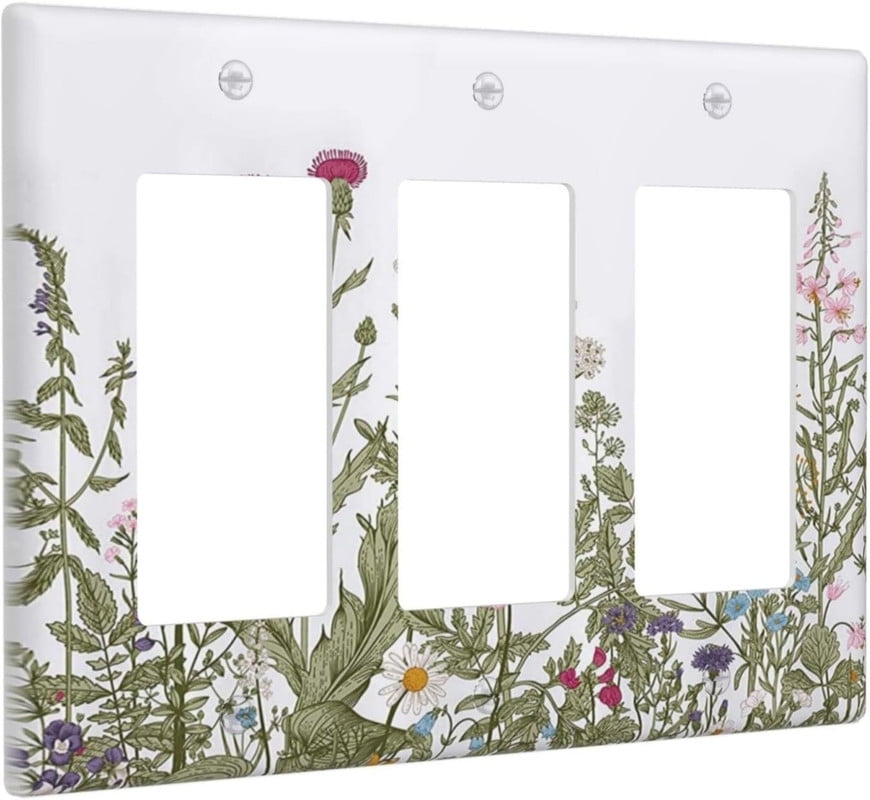 Faty-T Rustic Wild Floral Vintage Teal Botanical Print Triple Rocker ...