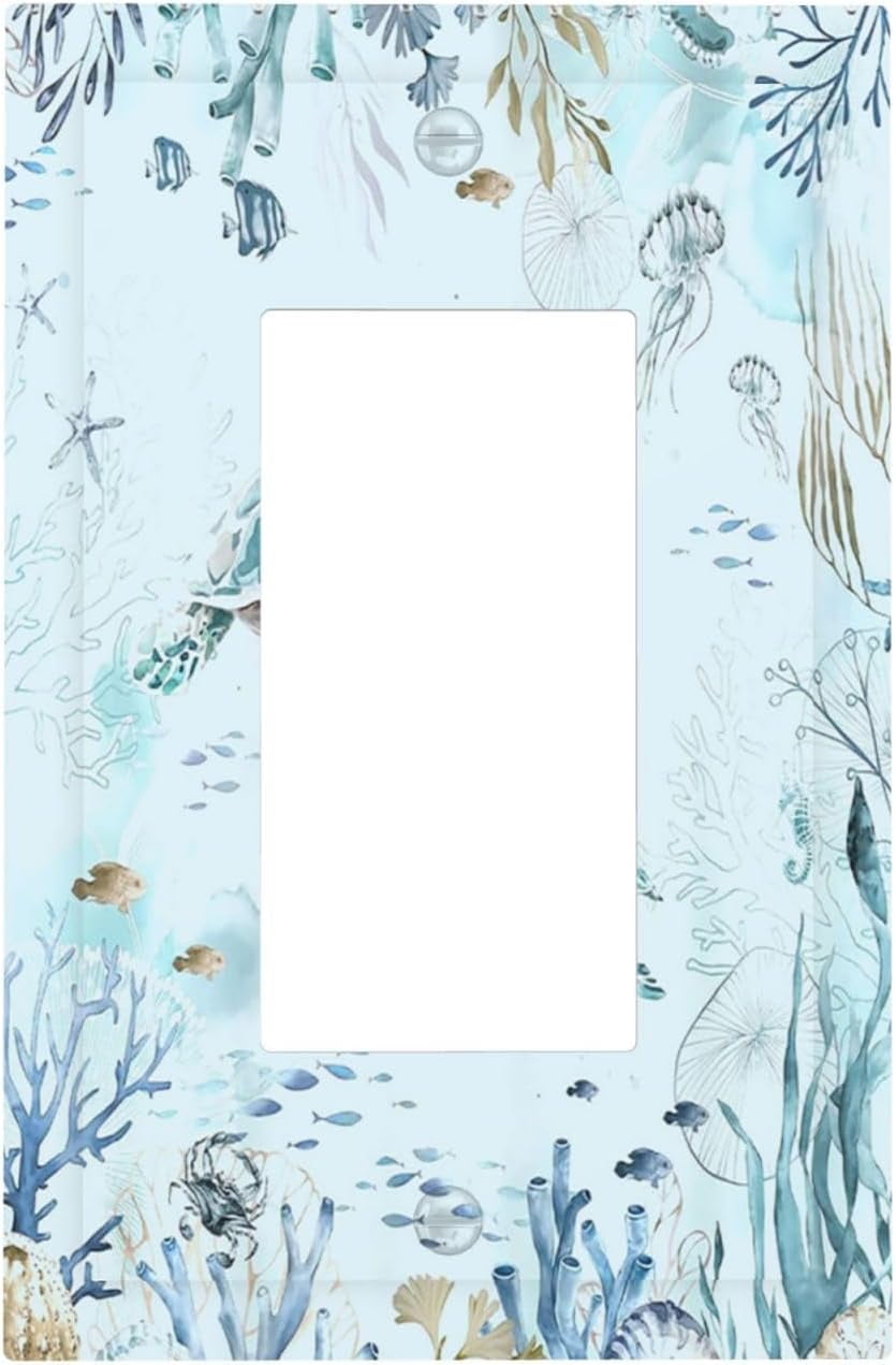 Faty-T Teal Blue Ocean Sea Turtle Seabed Plants Pattern Single Rocker ...