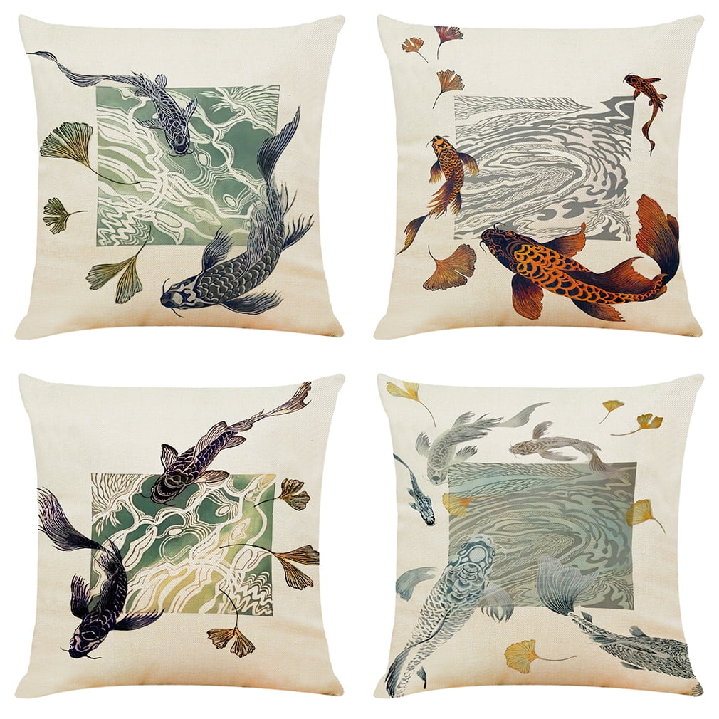 Faty-T Vintage Fish Pattern Throw Pillow Covers,Farmhouse 18x18 inch ...