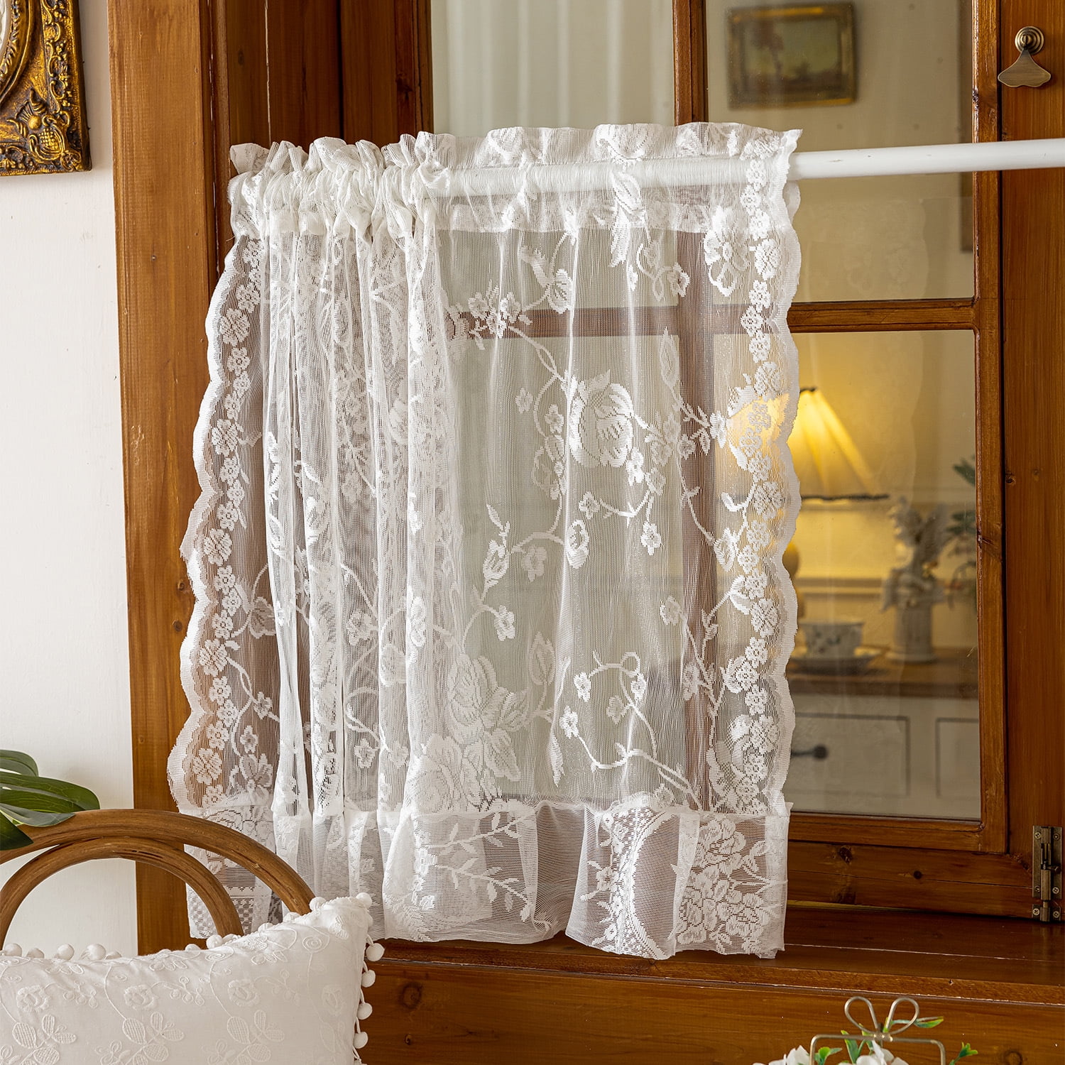 Faty-T Vintage Lace Kitchen Curtains 36 Inches Long 2 Panels, Romantic ...