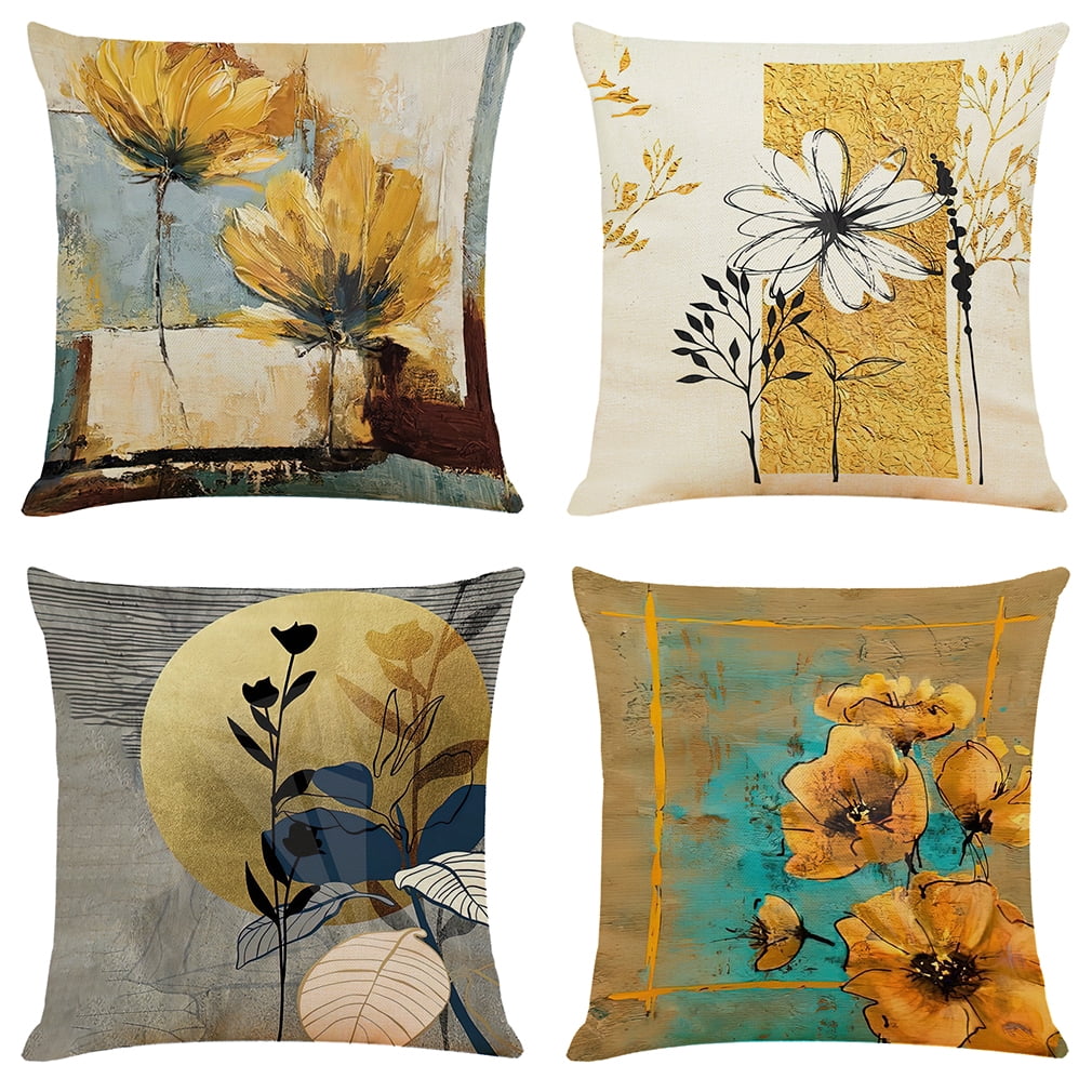 Faty-T Vintage Yellow Floral Pattern Throw Pillow Covers,Farmhouse ...