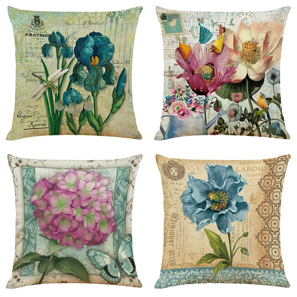 Faty-T Watercolor Floral Pattern Throw Pillow Covers,Farmhouse 18x18 ...