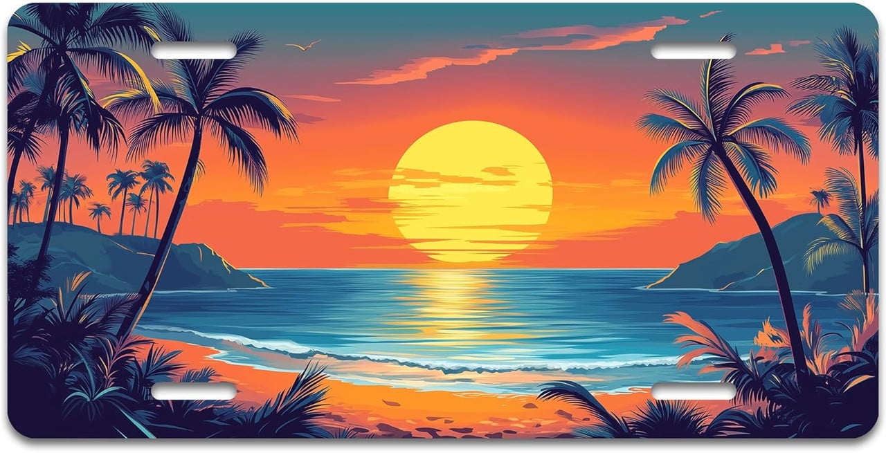 Faty-T Watercolor Seaside Sunrise Front License Plate,License Plate ...