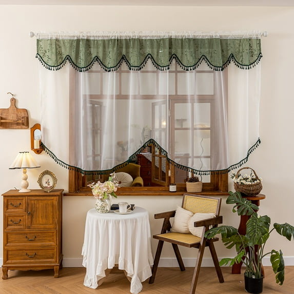 Faty-T White Lace Arched Sheer Curtain Floral Embroidered Swag Curtain ...