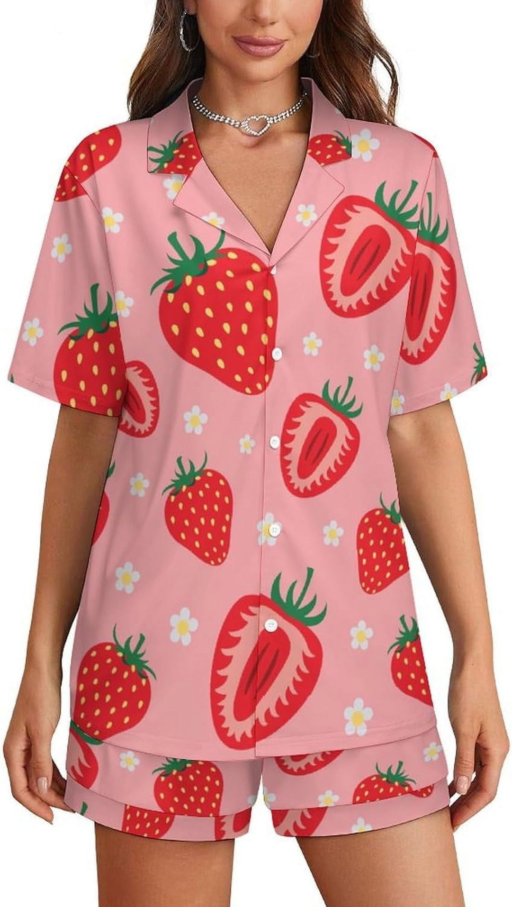 Faty-T Women Pajamas Shorts Sets Palm Trees Bananas PJs 2 Piece Button Down Shirt Lounge Pants ...