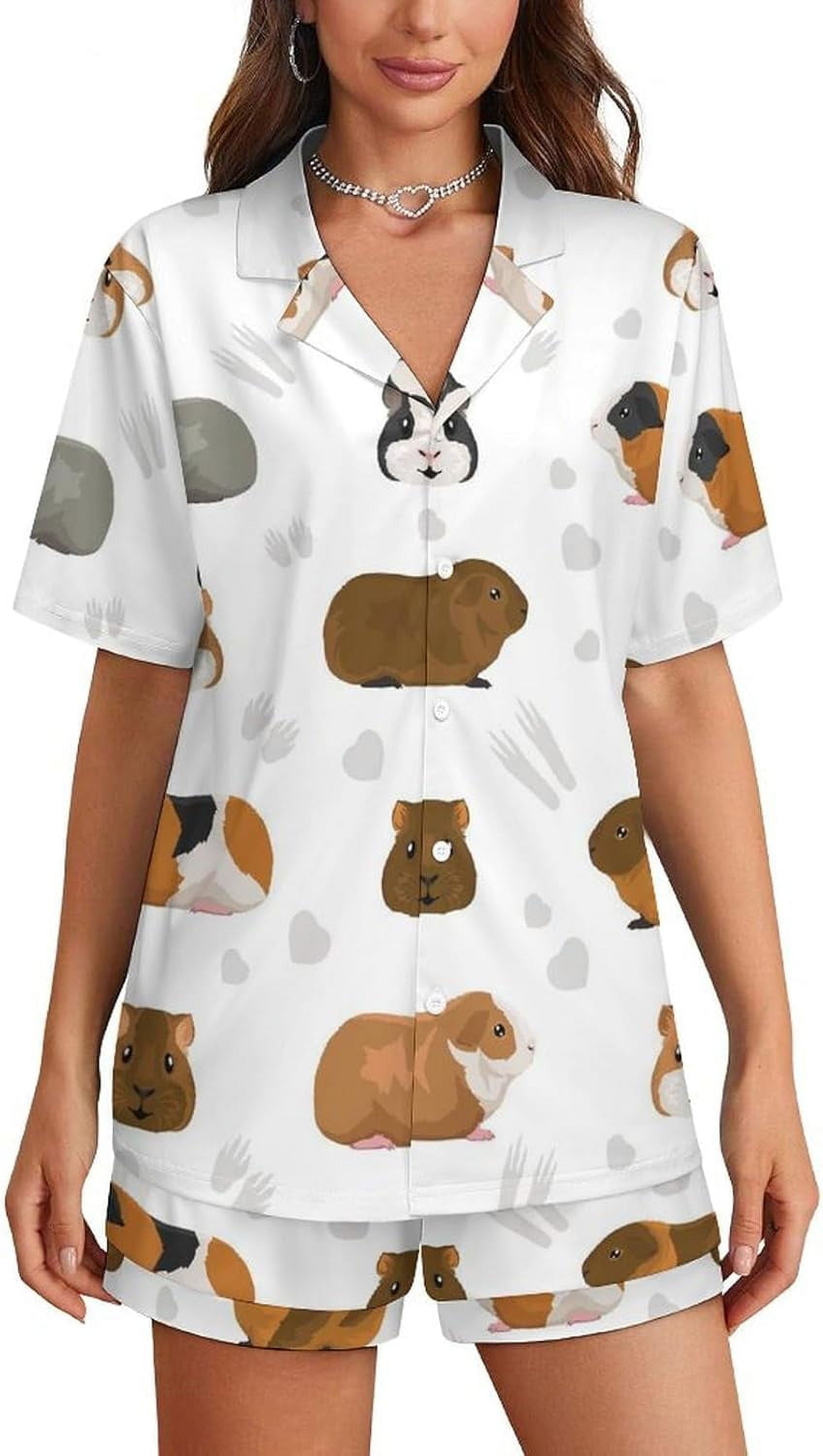 Faty-T Women Pajamas Shorts Sets Palm Trees Bananas PJs 2 Piece Button Down Shirt Lounge Pants ...