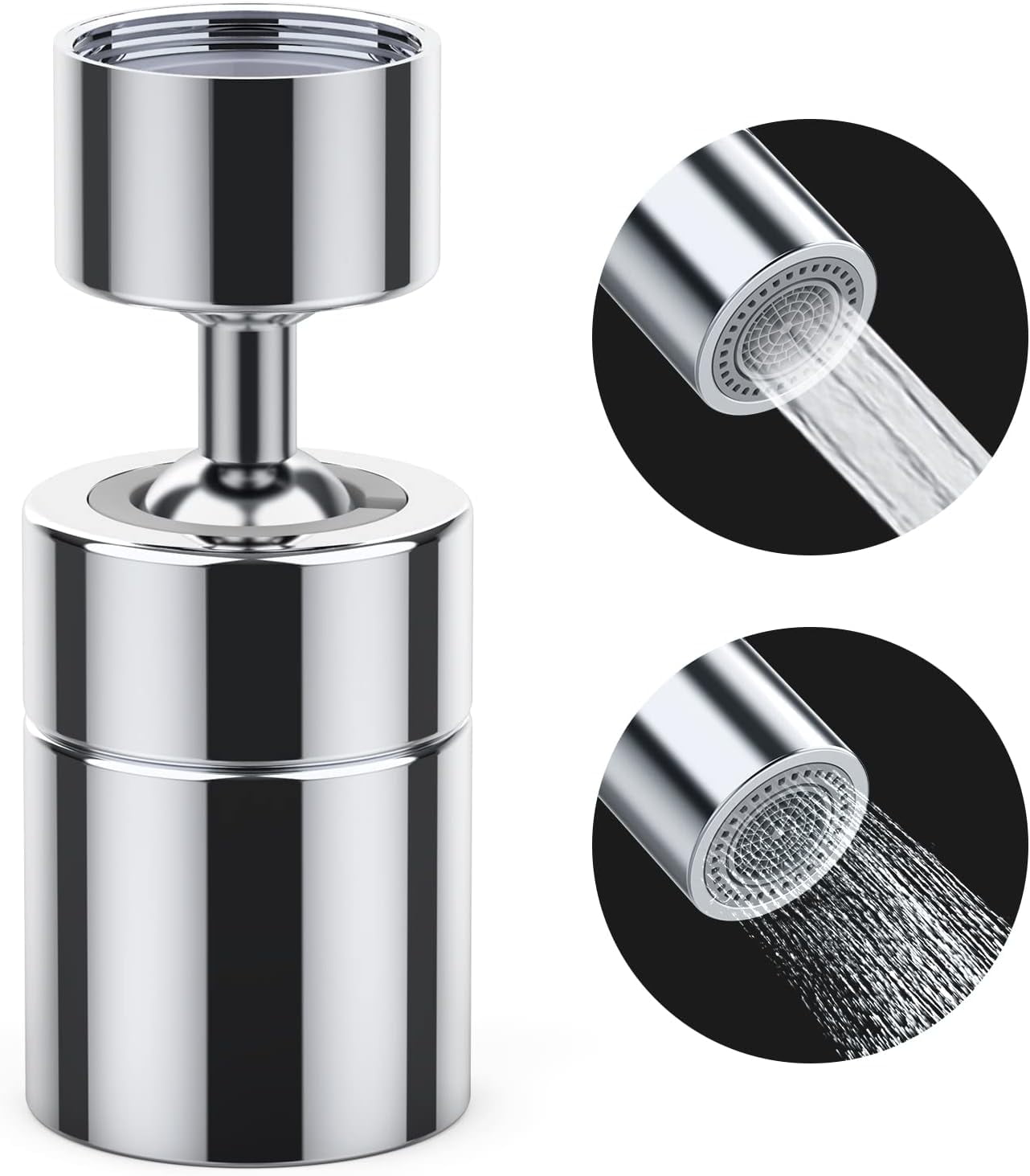 Faucet Aerator, 360° Solid Brass Double Outlet Faucet Aerator, Rotating ...