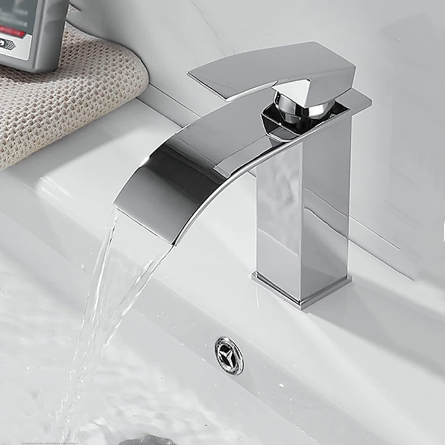 Faucet Bathroom Waterfall Chrome Plated, Hot and Cold Sink Mixer Tap Faucet, Stainless Steel ...
