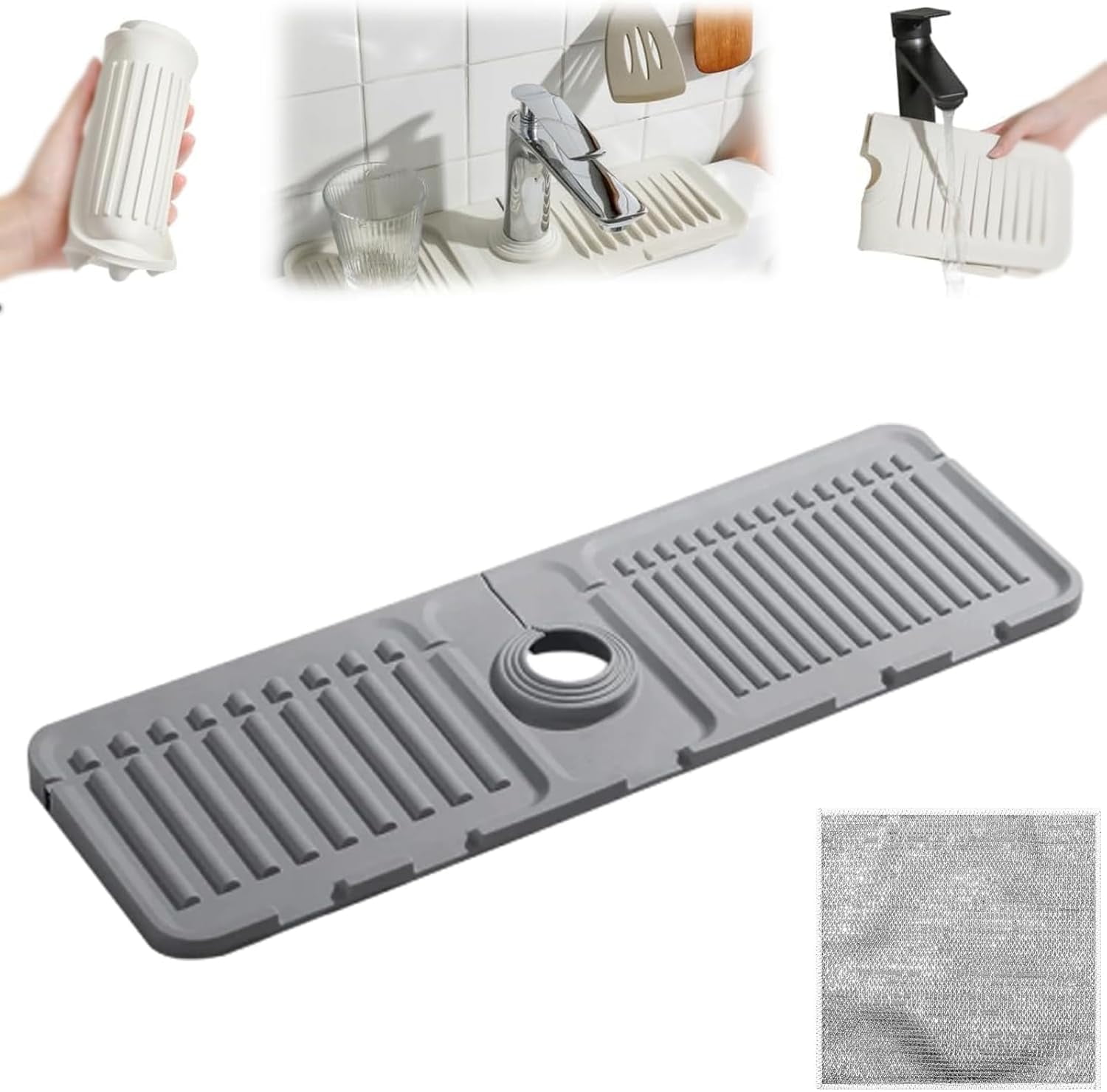Faucet Guard & Draining Mat, 2024 Upgraded Kitchen Sink Splash Guard, 5 ...