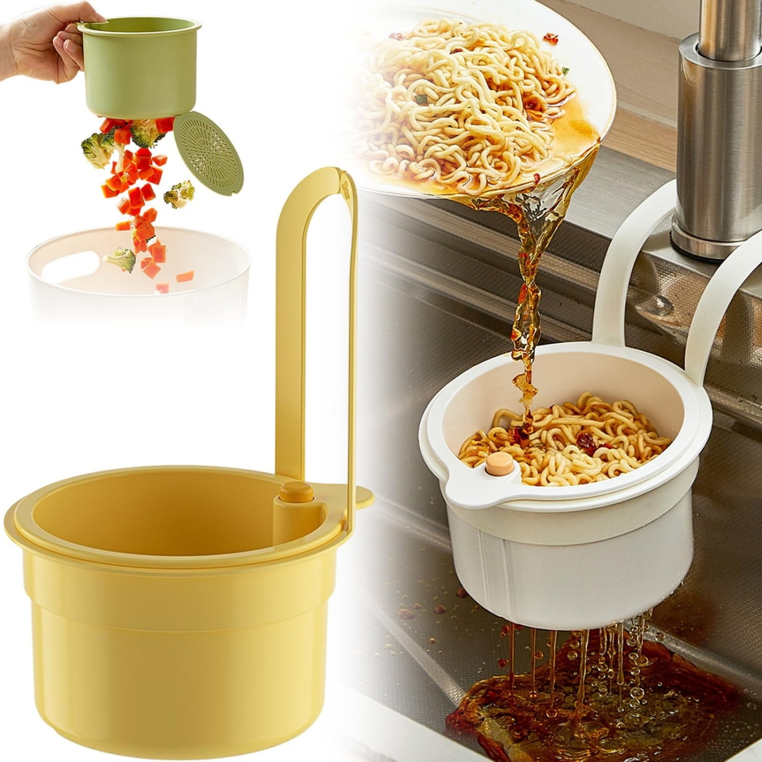 Faucet Hanging Sink Basket - Press Auto-Dumping Strainer | Self ...
