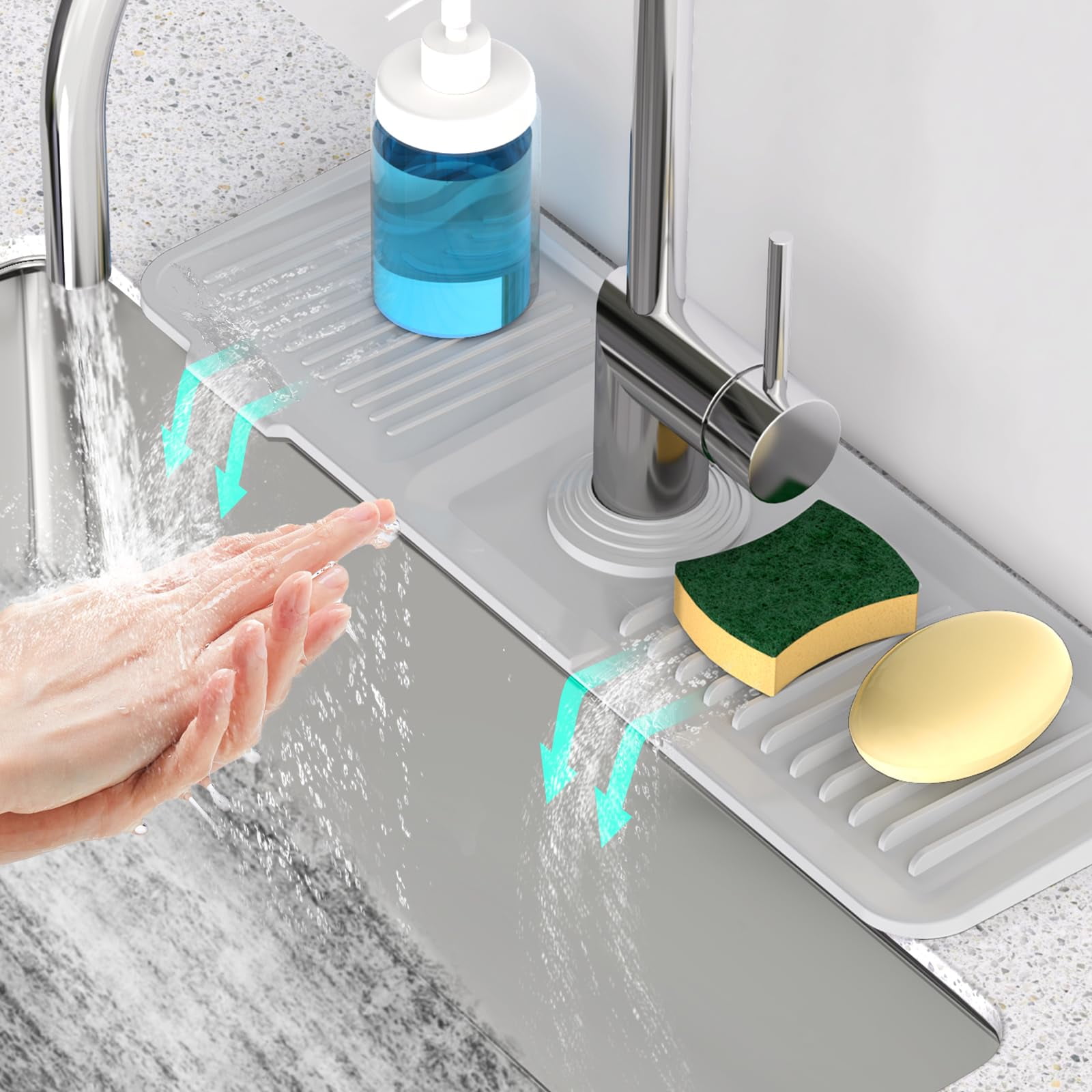 Faucet Mat for Kitchen Sink [5°Slope Fast Self-draining] Bathroom ...