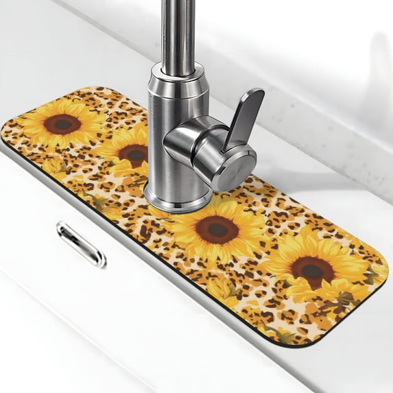 Faucet Mat for Kitchen Sink - Abstract Leopard Print Sunflower Fast ...