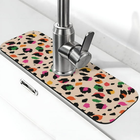 Faucet Mat for Kitchen Sink - Abstract Leopard print Fast Drying ...