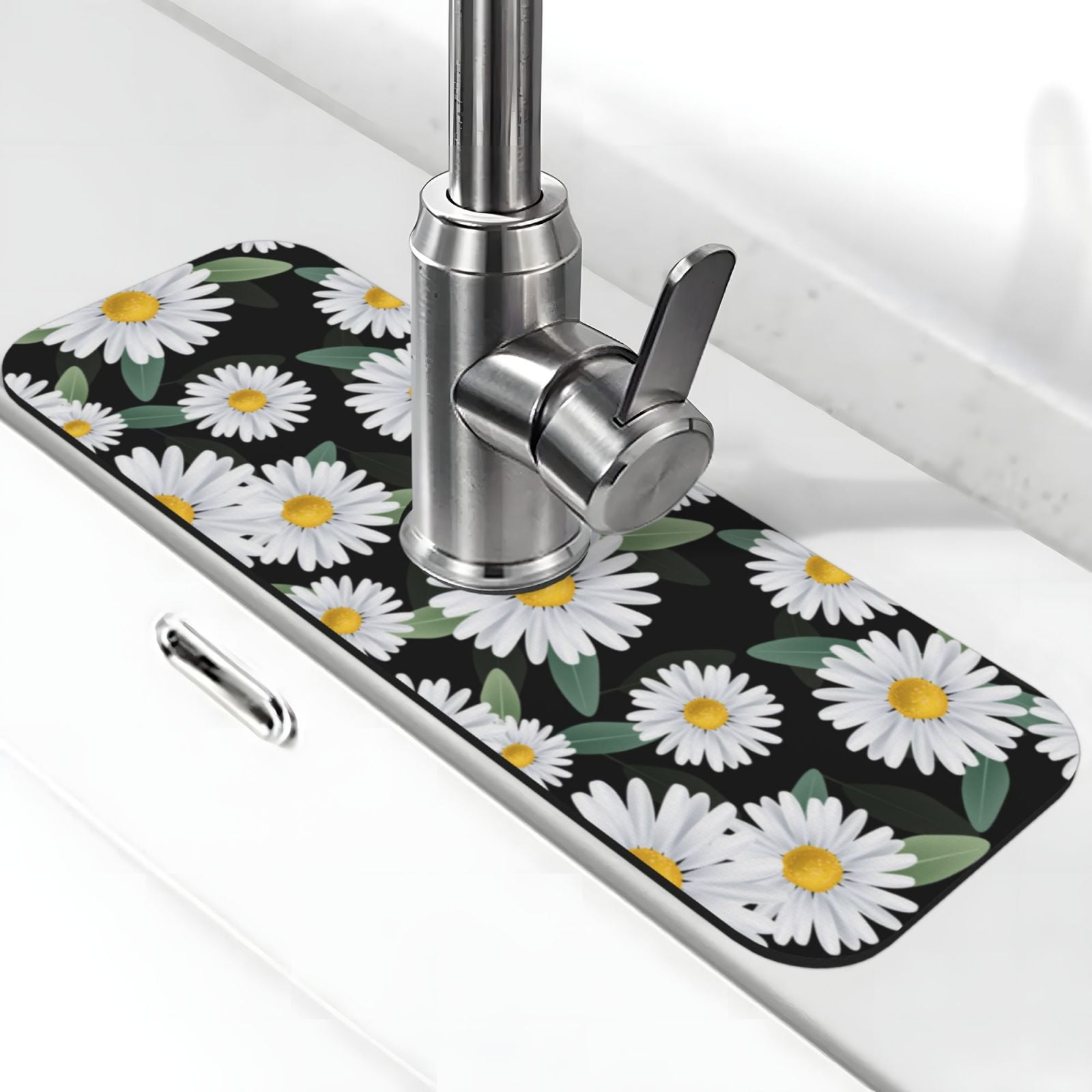 Faucet Mat for Kitchen Sink - Aesthetic white Vintage sun flower ...