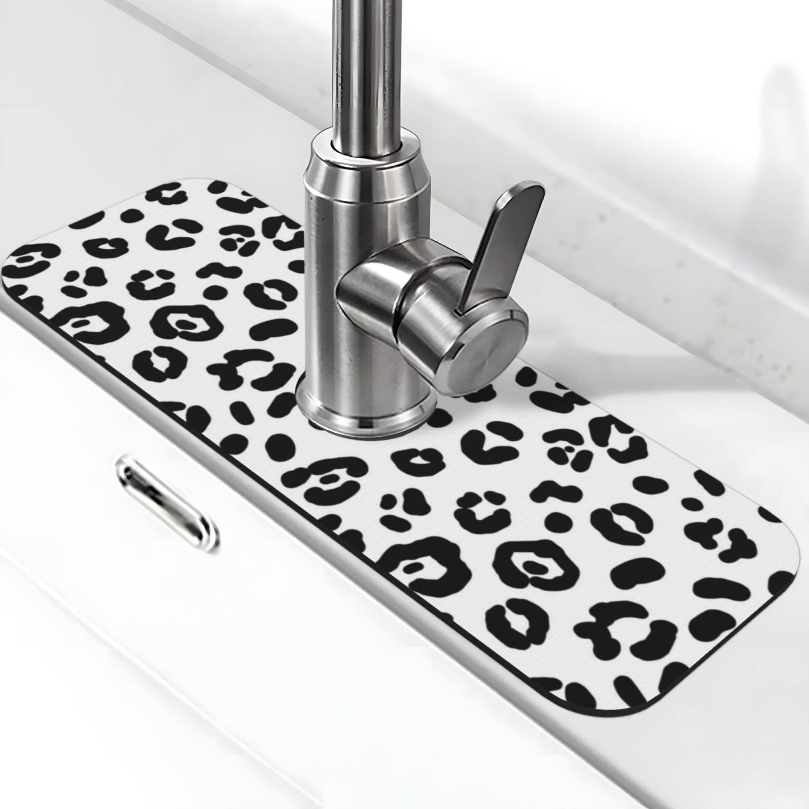 Faucet Mat for Kitchen Sink, African Leopard black white print Cute ...