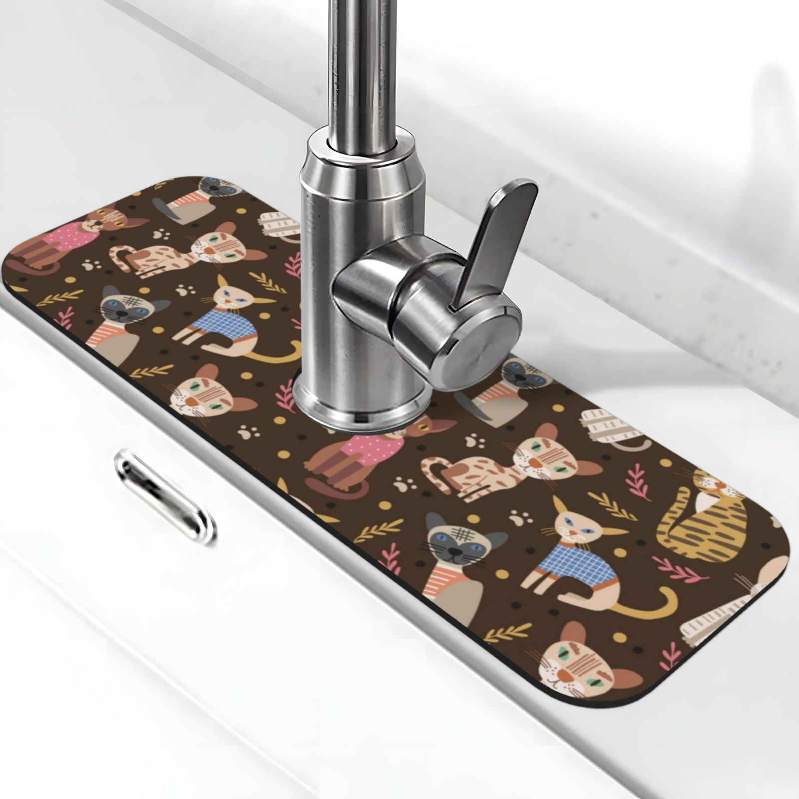 Faucet Mat for Kitchen Sink - Artsy Cute Painted Cats Fast Drying ...