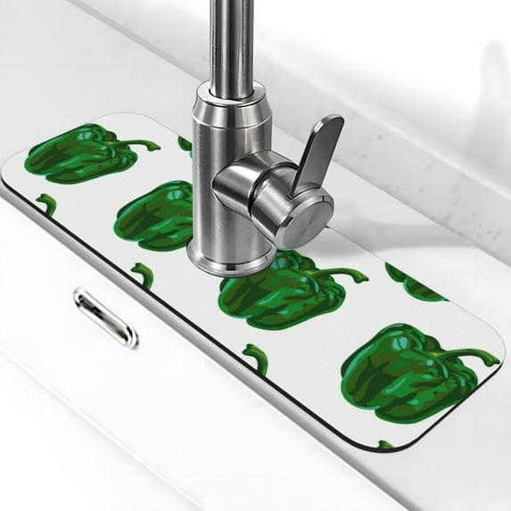 Faucet Mat for Kitchen Sink - Bell Pepper Pattern green Fast Drying ...