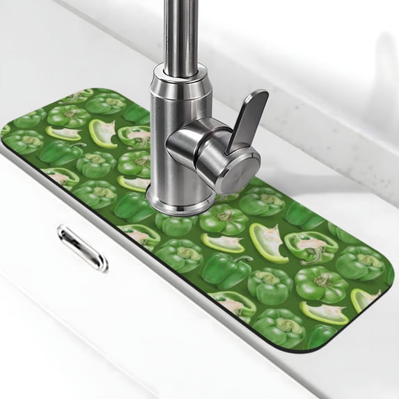 Faucet Mat for Kitchen Sink - Bell Pepper green Print Fast Drying ...
