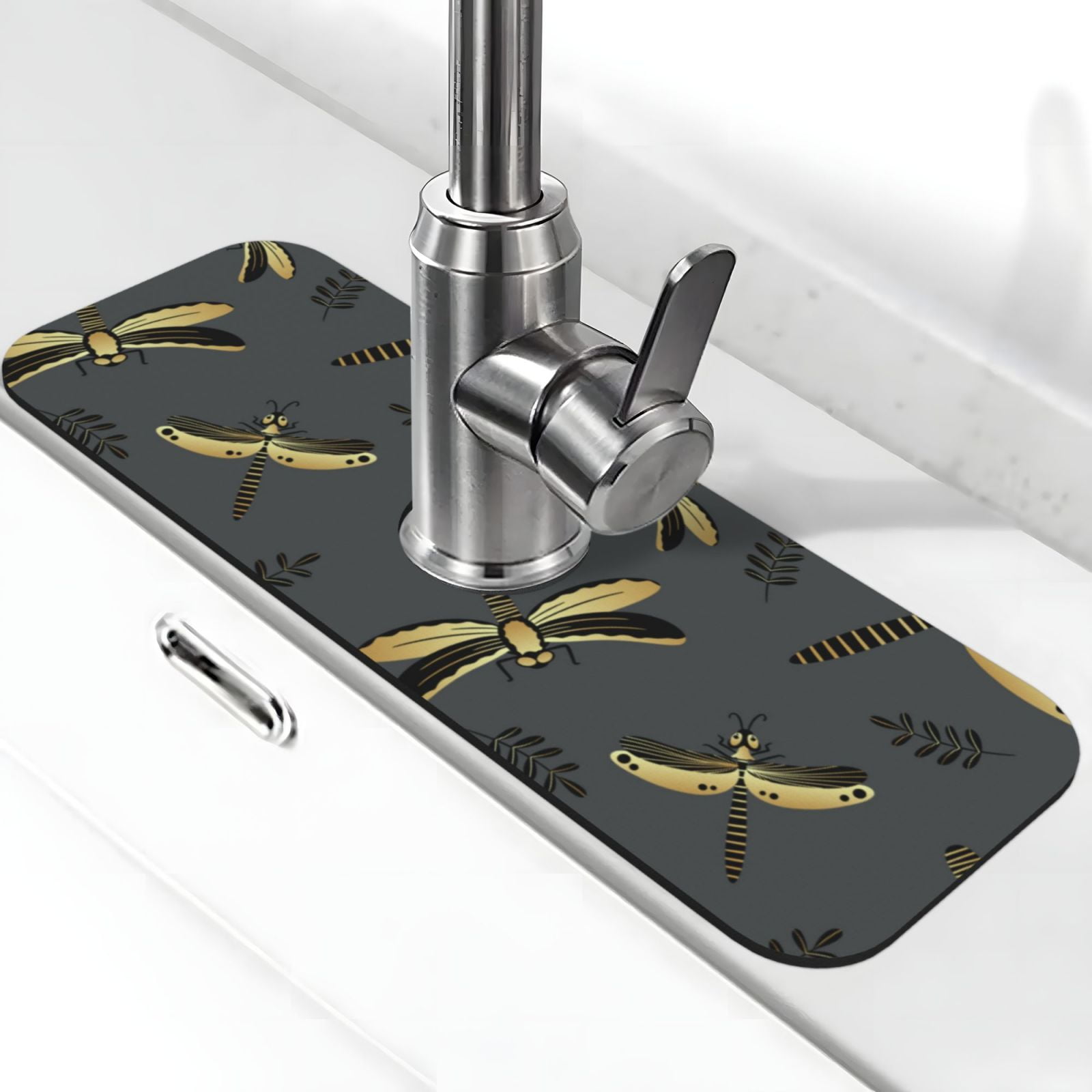 Faucet Mat for Kitchen Sink - Black Golden Dragonfly Fast Drying ...