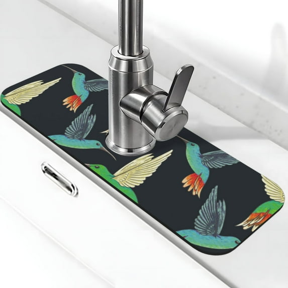 Faucet Mat for Kitchen Sink - Blue Green Hummingbird Fast Drying ...