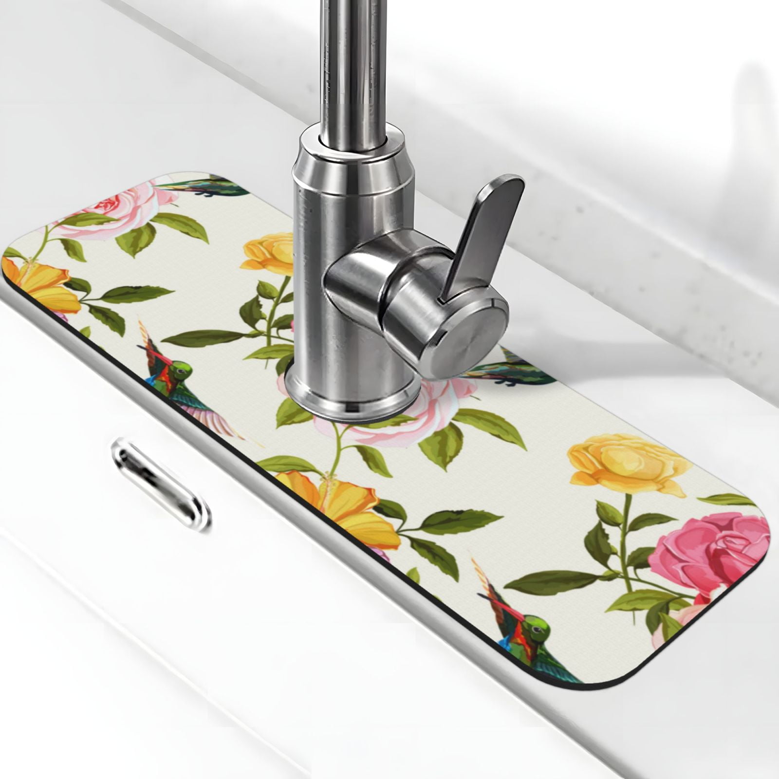 Faucet Mat for Kitchen Sink - Carnation Hummingbird Fast Drying ...