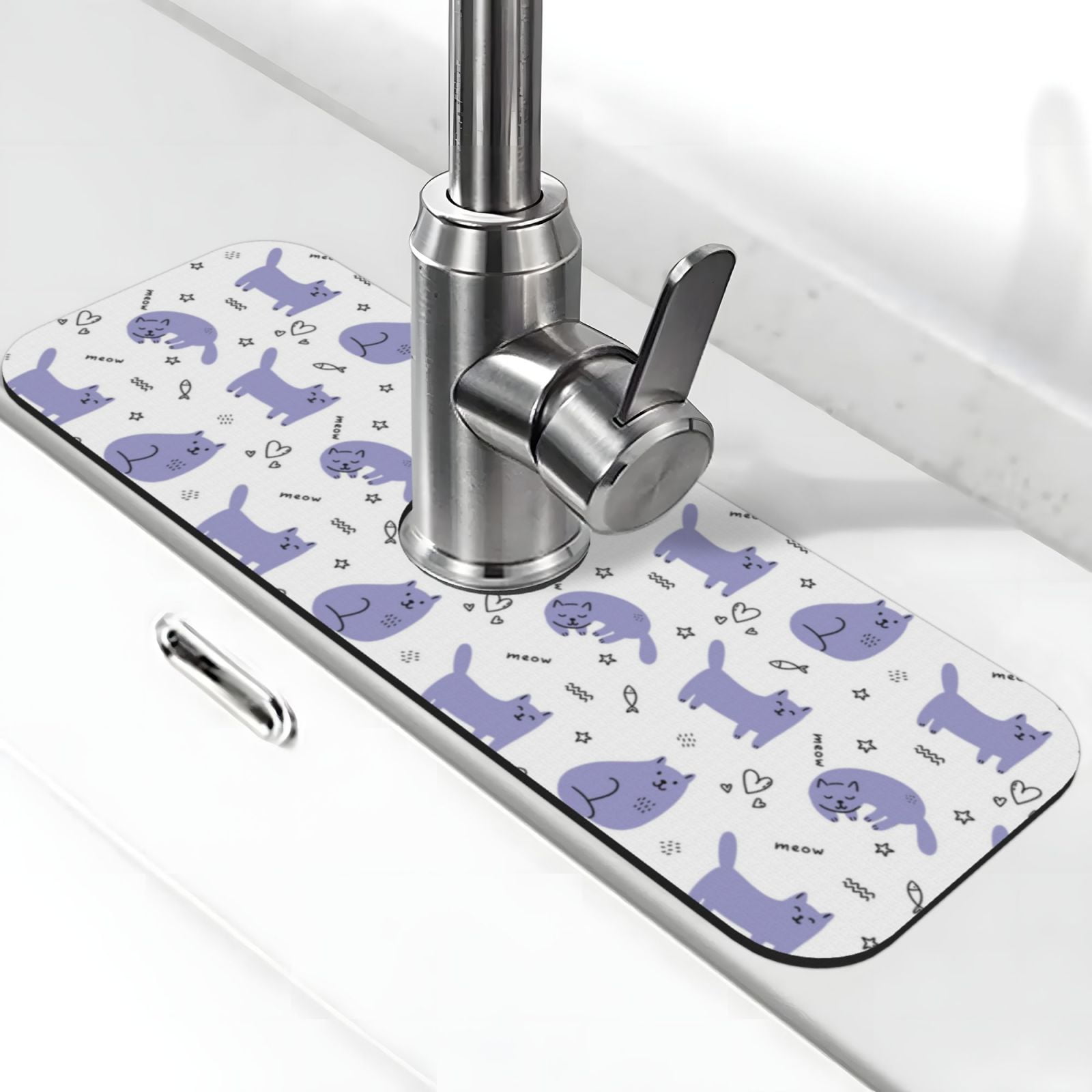 Faucet Mat for Kitchen Sink - Cartoon Cute Cat Purple Fast Drying ...