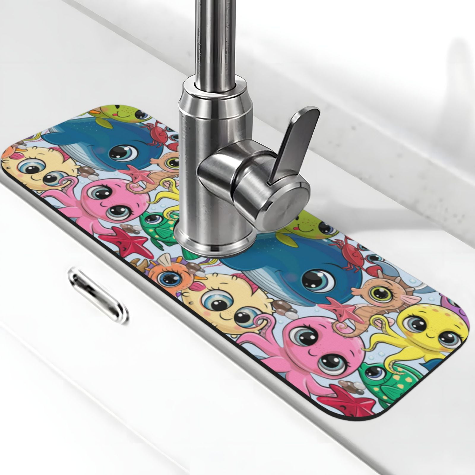 Faucet Mat for Kitchen Sink - Cartoon Marine Animals Fast Drying ...
