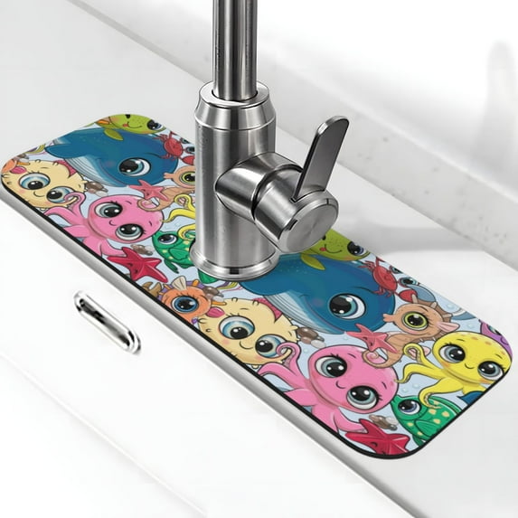Faucet Mat for Kitchen Sink - Cartoon Marine Animals Fast Drying ...