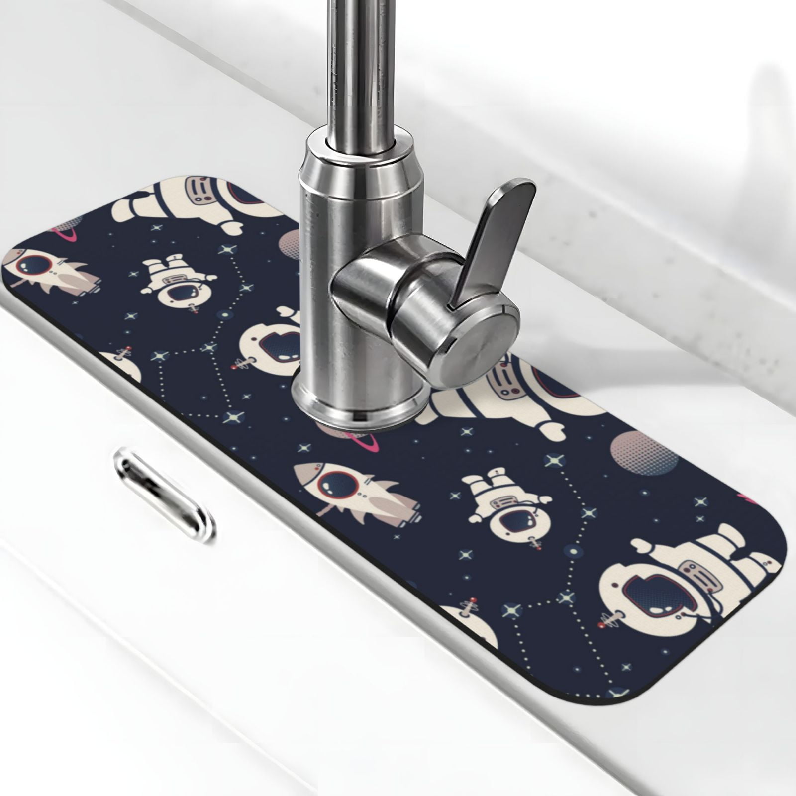 Faucet Mat for Kitchen Sink - Cartoon Spaceship Fast Drying Absorbent ...