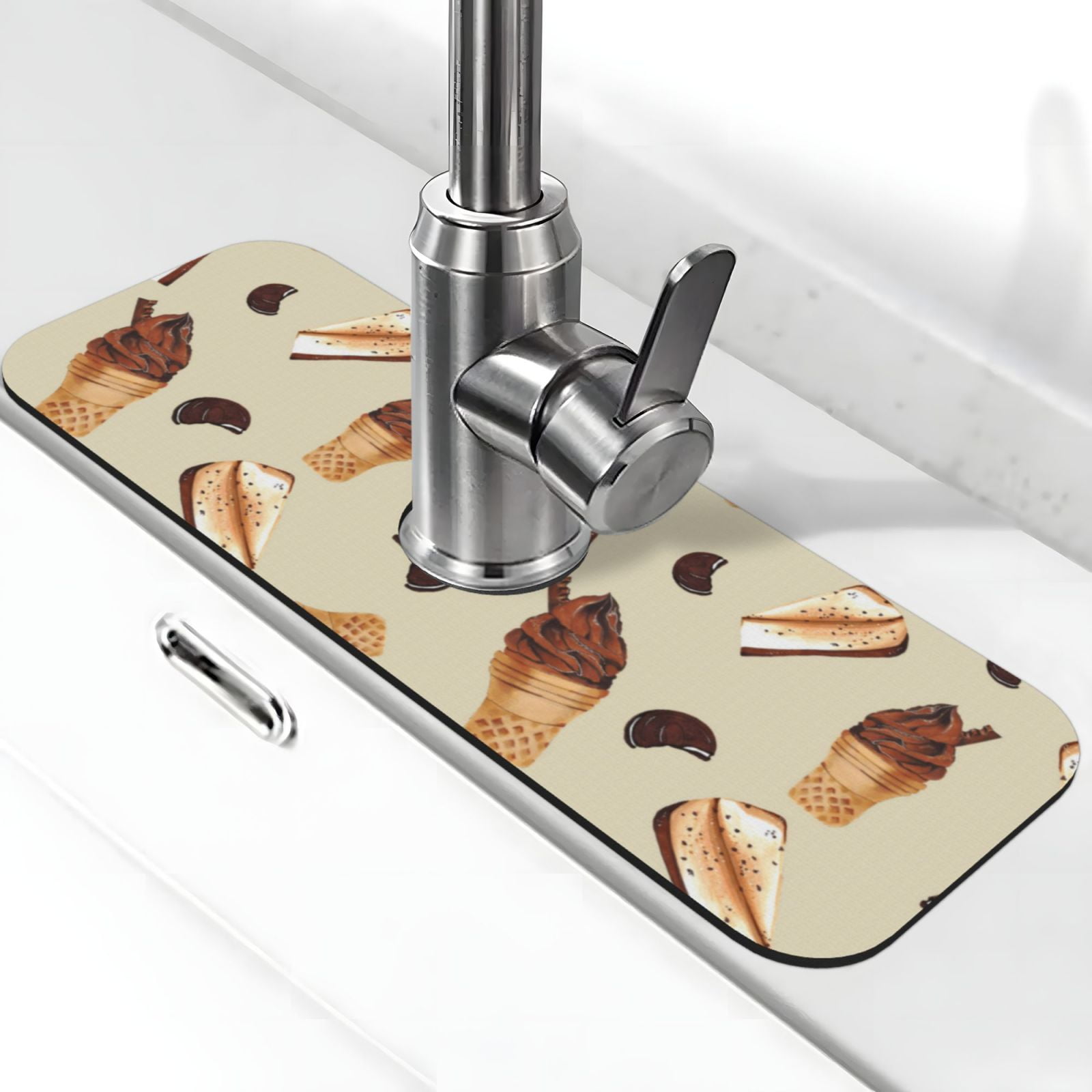Faucet Mat for Kitchen Sink - Chocolate Cake Ice Cream Print Absorbent ...