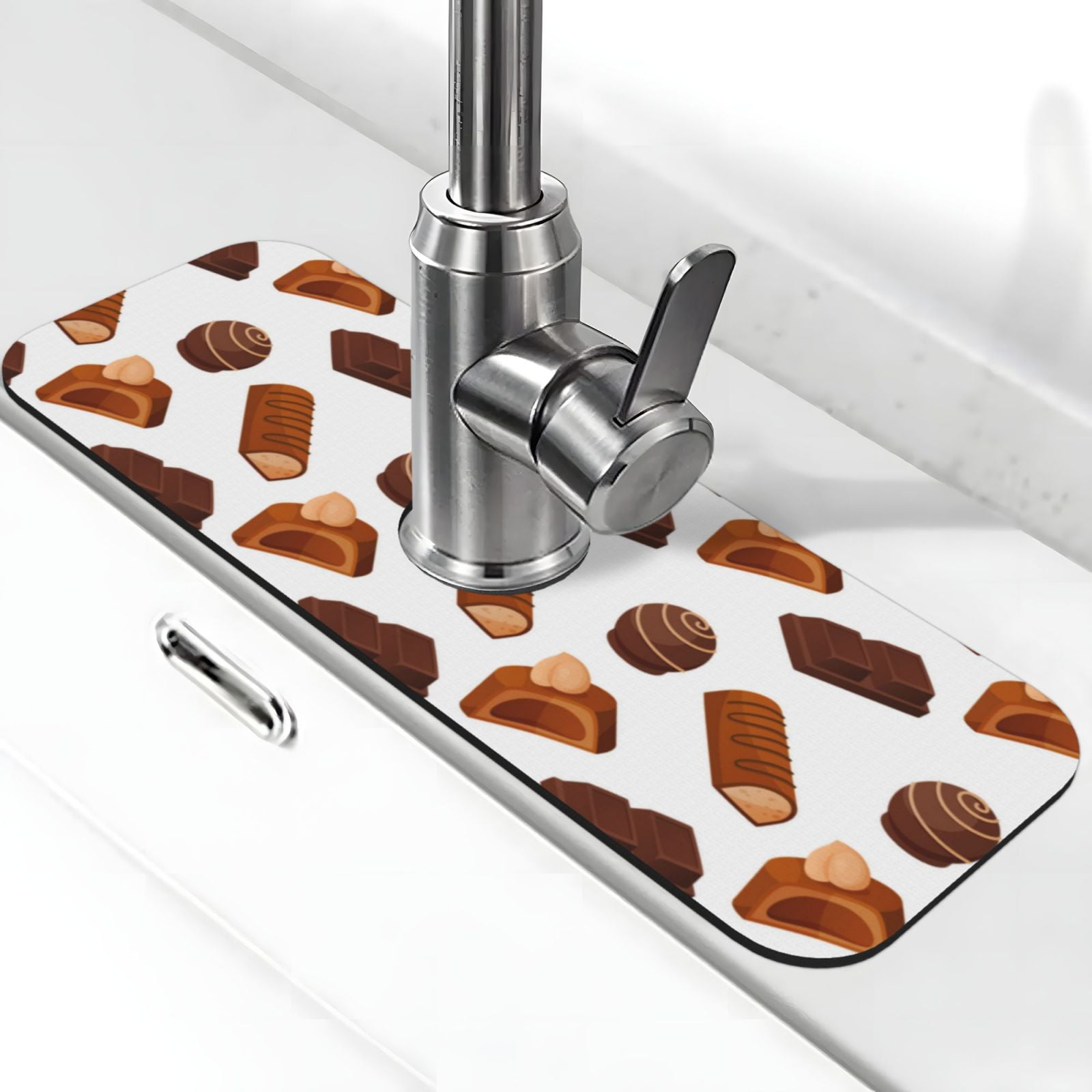Faucet Mat for Kitchen Sink - Chocolate Pattern No.9037 Fast Drying ...