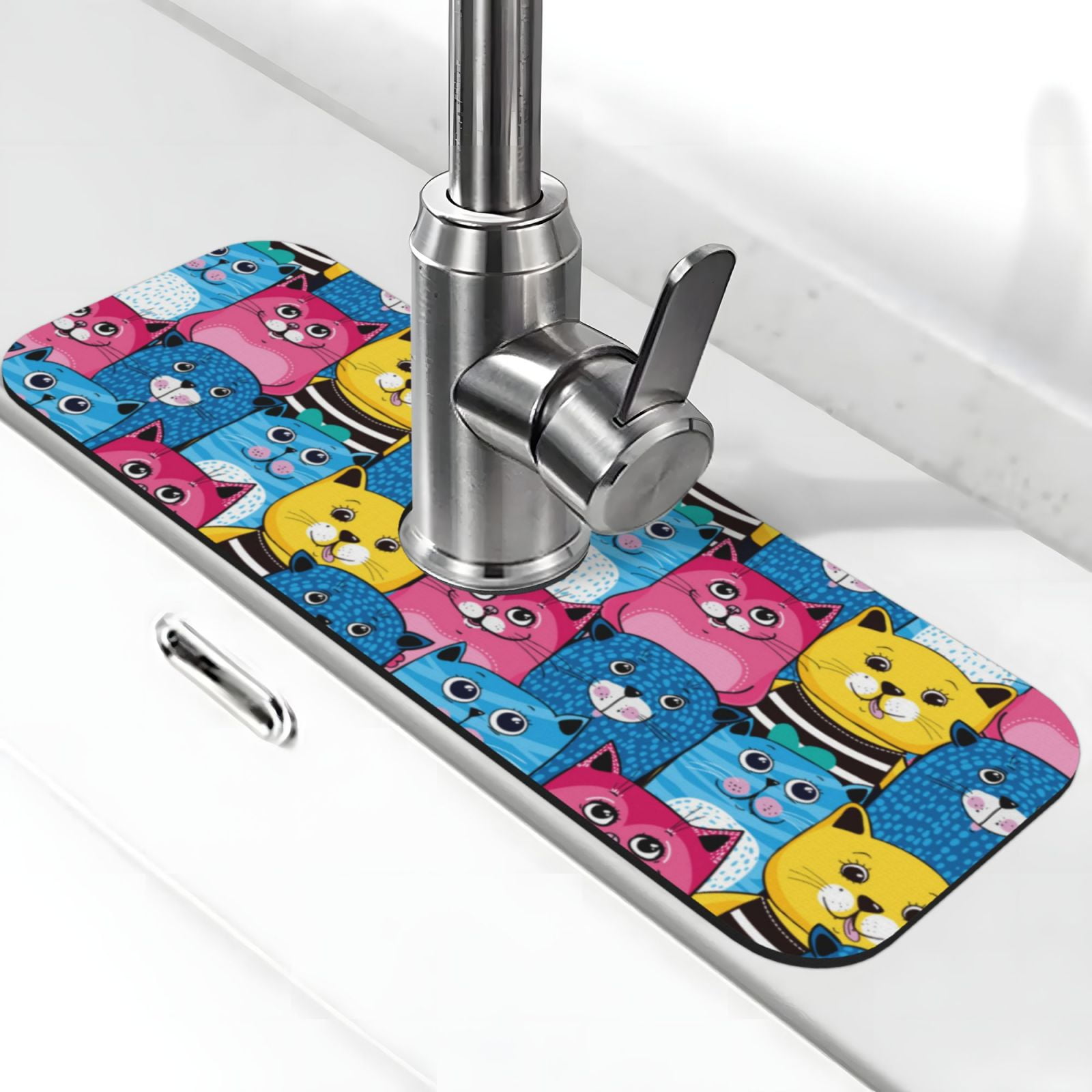 Faucet Mat for Kitchen Sink - Classic Colorful Cute Cartoon Cat Fast ...