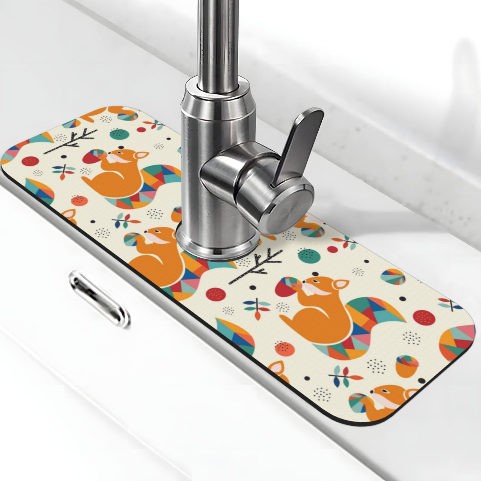 Faucet Mat for Kitchen Sink, Colorful Cartoon Cute Squirrel Cute ...