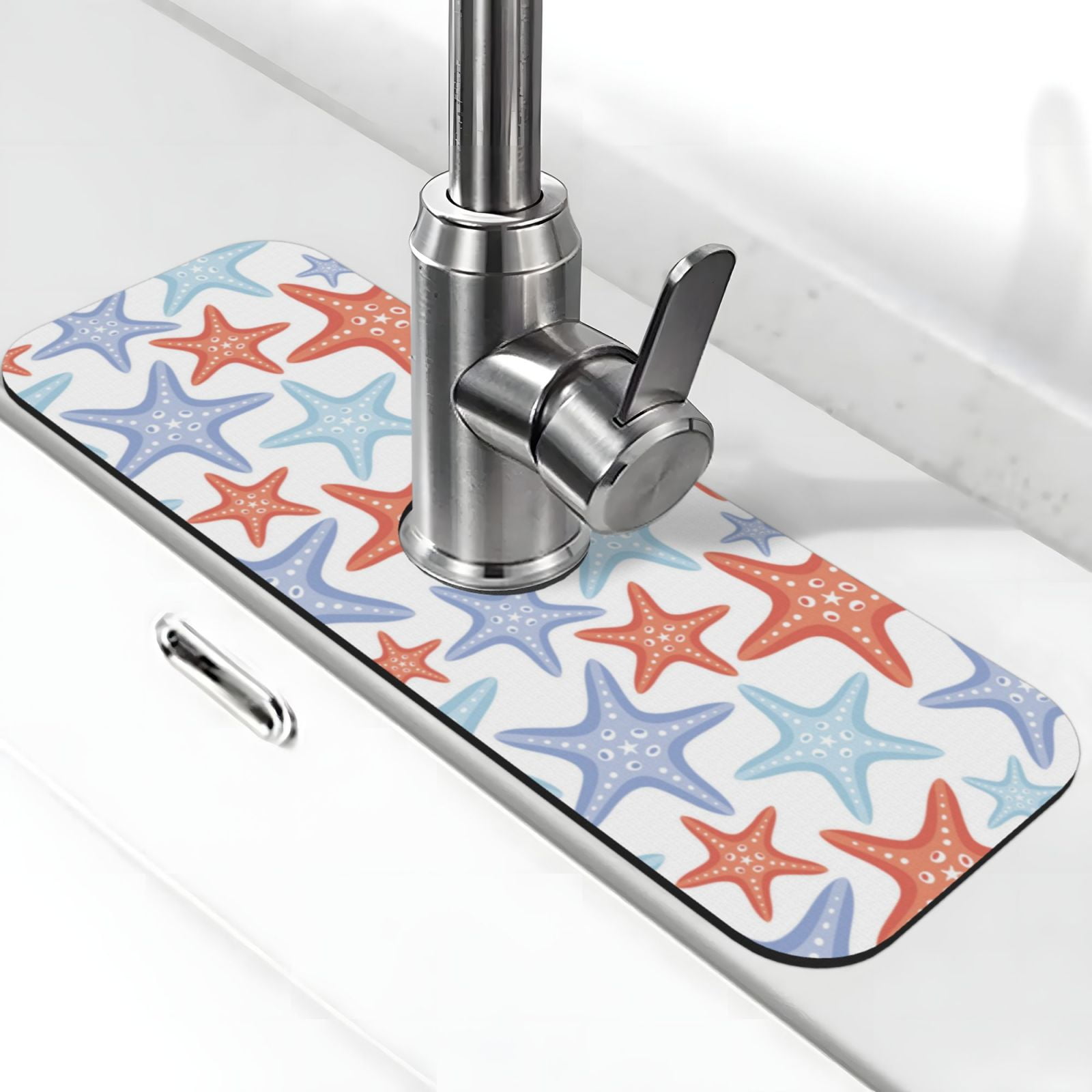Faucet Mat for Kitchen Sink - Colorful Star Fish Fast Drying Absorbent ...