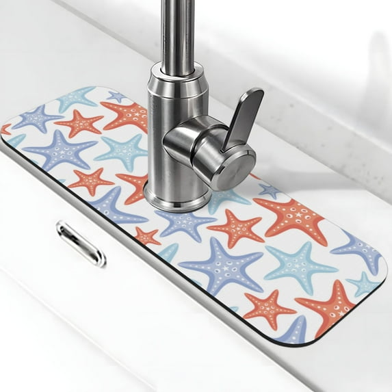 Faucet Mat for Kitchen Sink - Colorful Star Fish Fast Drying Absorbent ...