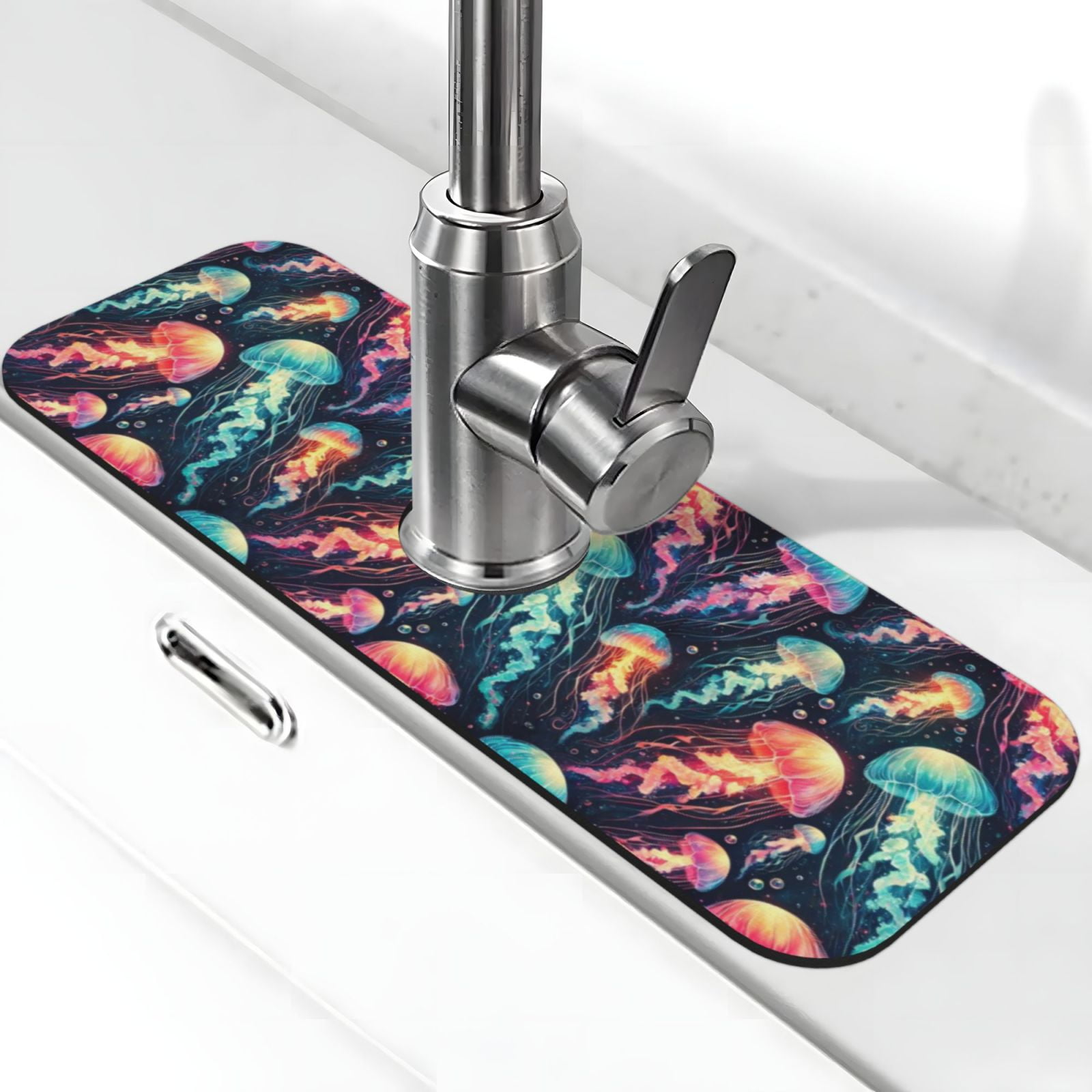 Faucet Mat for Kitchen Sink - Colorful jelly jellyfish Absorbent Fast ...