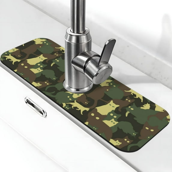 Faucet Mat for Kitchen Sink - Cool Cat Green Camouflage Fast Drying ...
