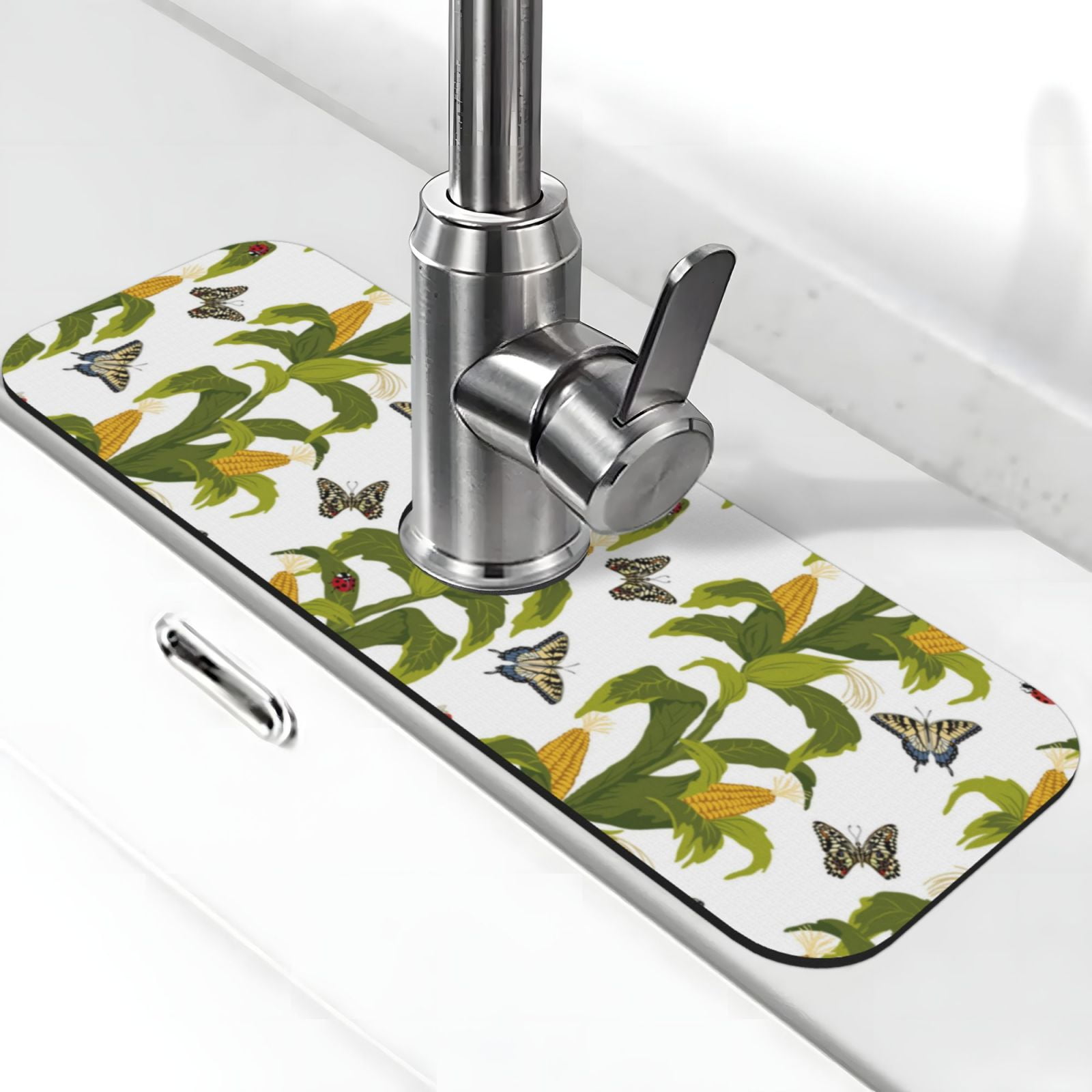 Faucet Mat for Kitchen Sink - Corn And Butterflies Fast Drying ...